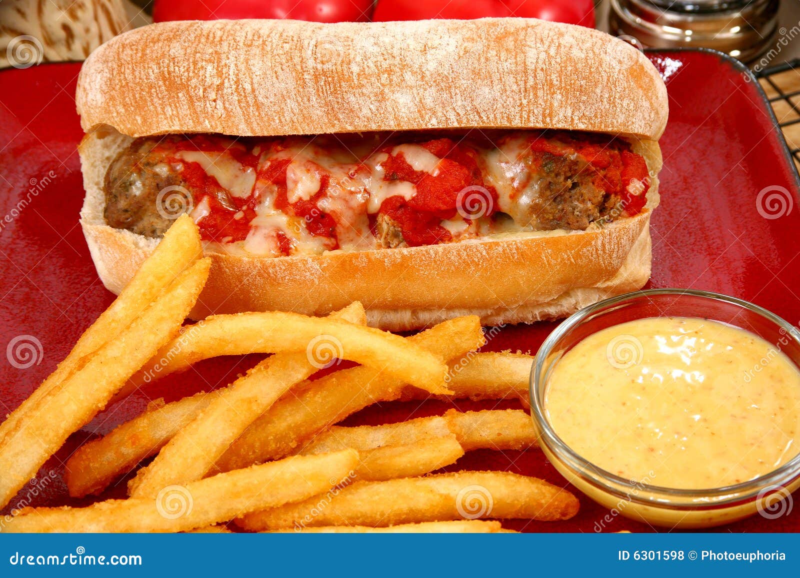 Meatball Sub Sandwich With Cheese And Marinara Tomato Sauce. American ...