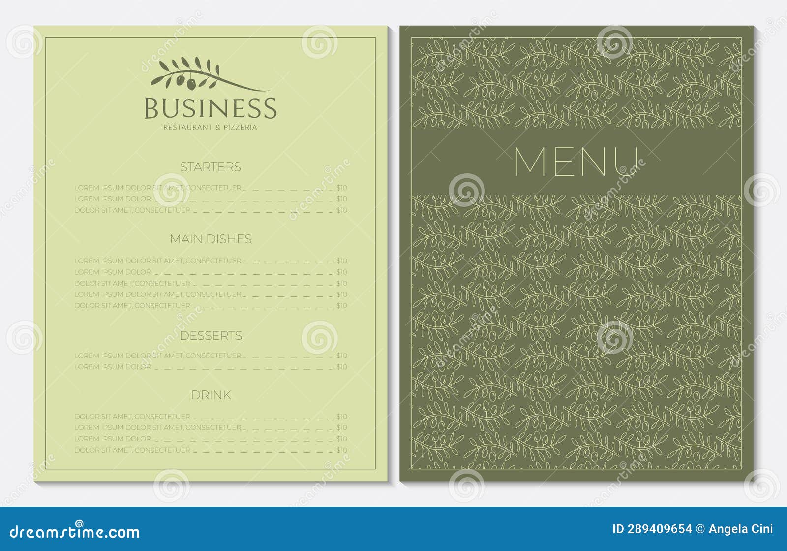 Italian Menu Card Template for Restaurants with Olive Logo Stock ...