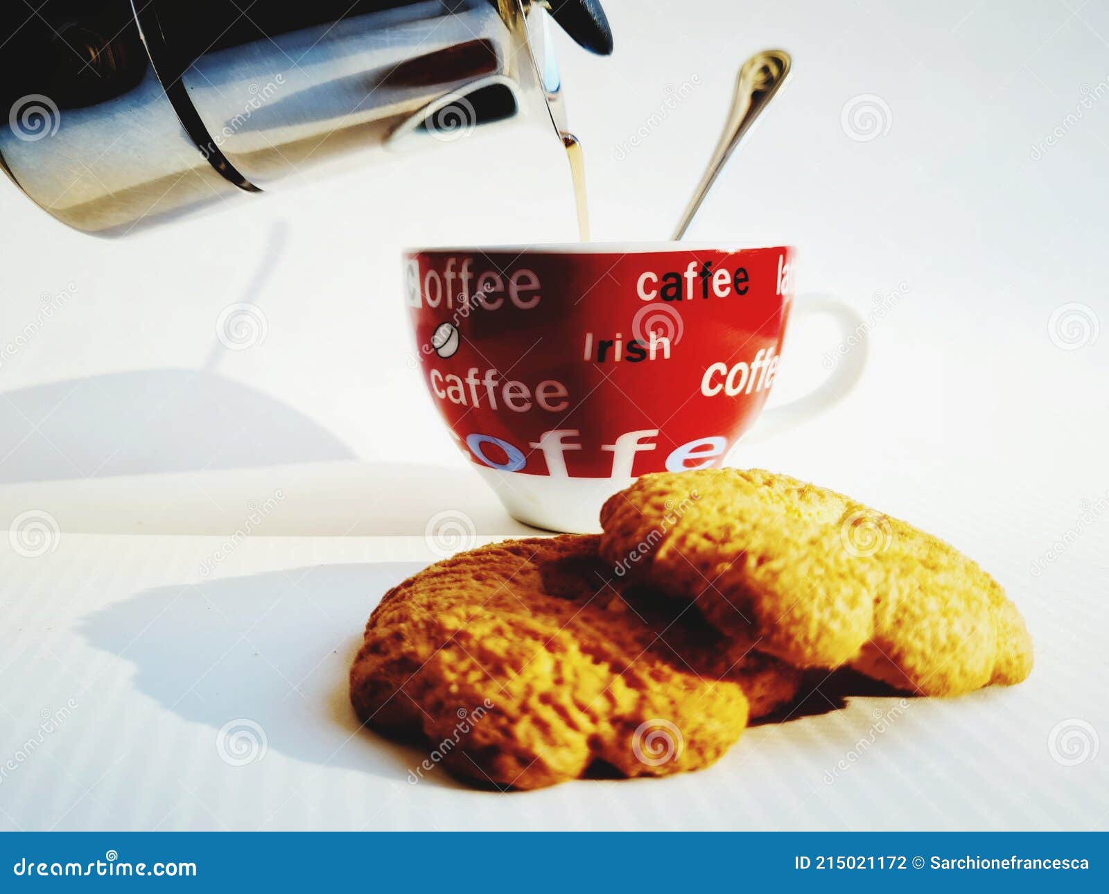 Italian Mocha Pours Coffee into a Cup Stock Photo - Image of beverage ...