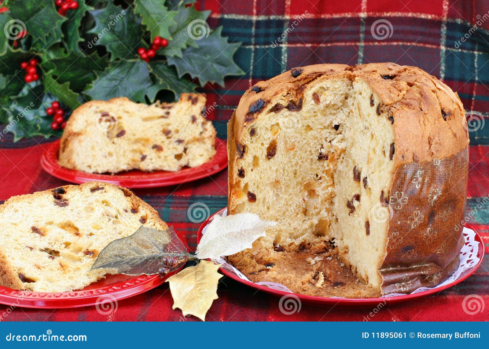 Italian Panettone Cake, Whole and Sliced. Stock Image - Image of cake ...
