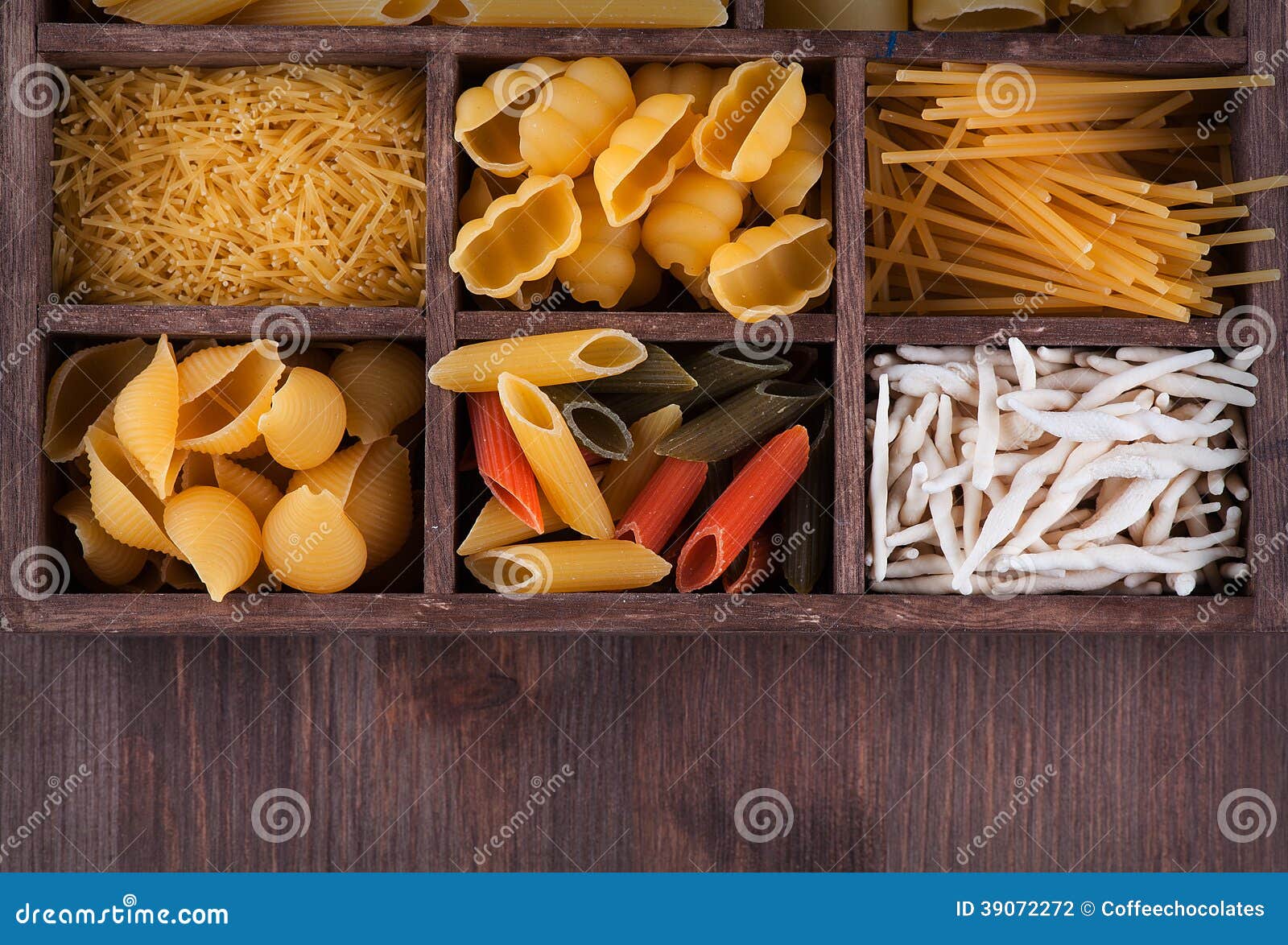 Italian Pasta Collection in Wooden Box Stock Photo - Image of ...