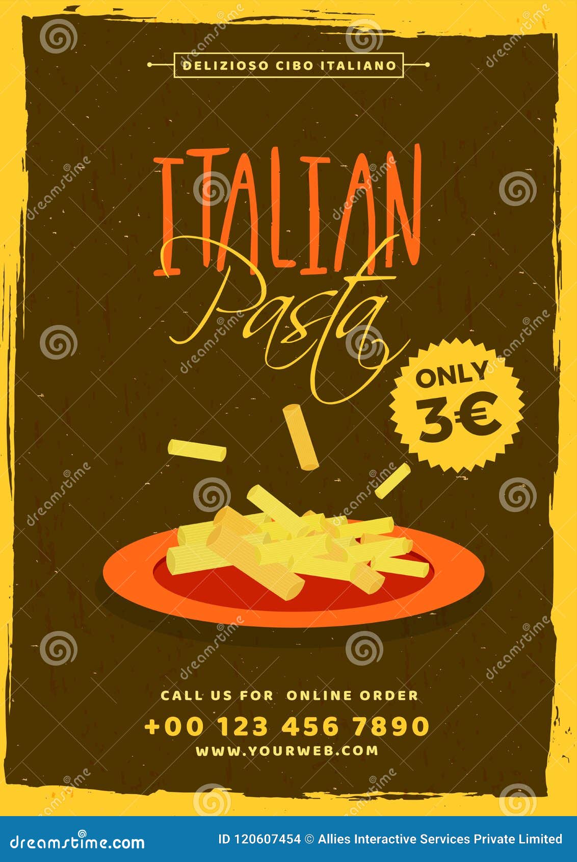 Italian Pasta Menu Card Template or Flyer Design. Stock Illustration ...