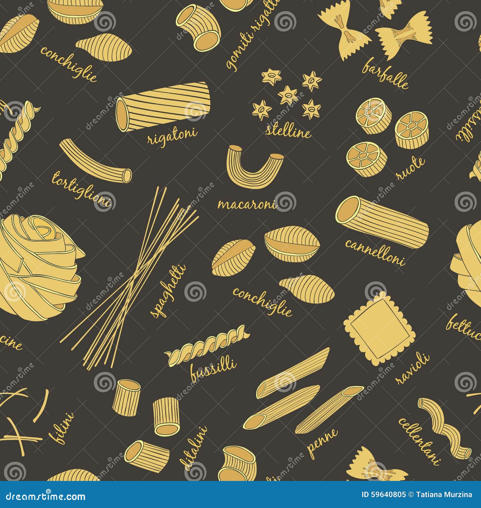 Italian Pasta Seamless Pattern Stock Illustration - Illustration of ...