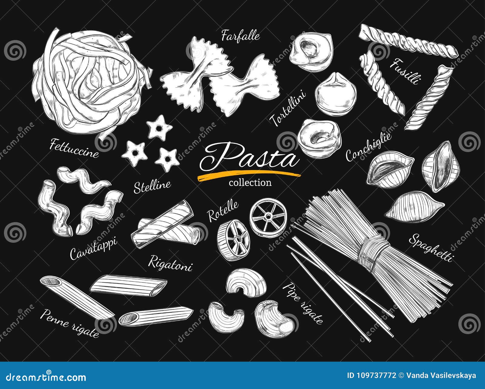 Italian Pasta set stock vector. Illustration of bakery - 109737772