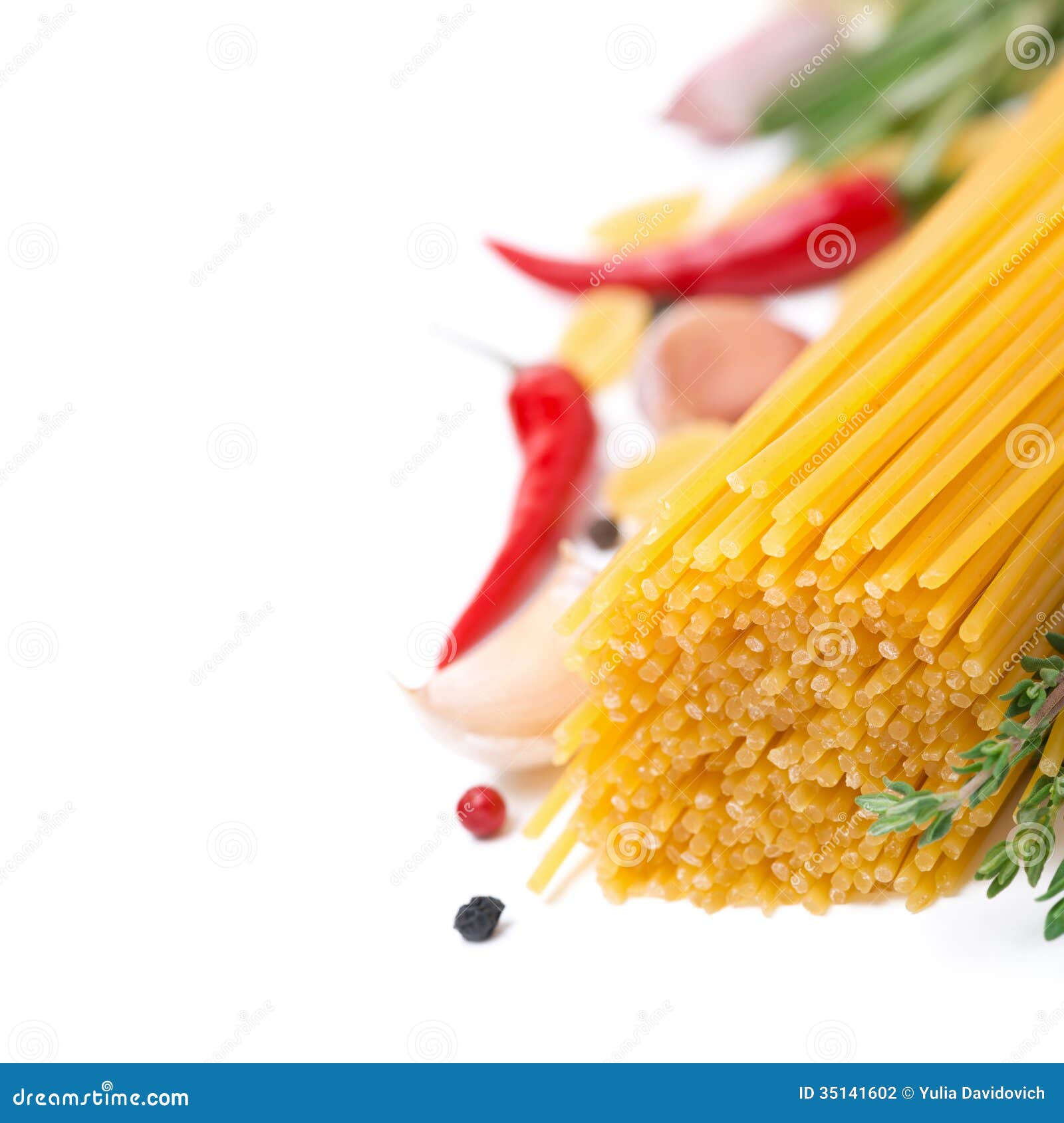 Italian Pasta Spaghetti, Spices and Herbs, Selective Focus Stock Photo ...