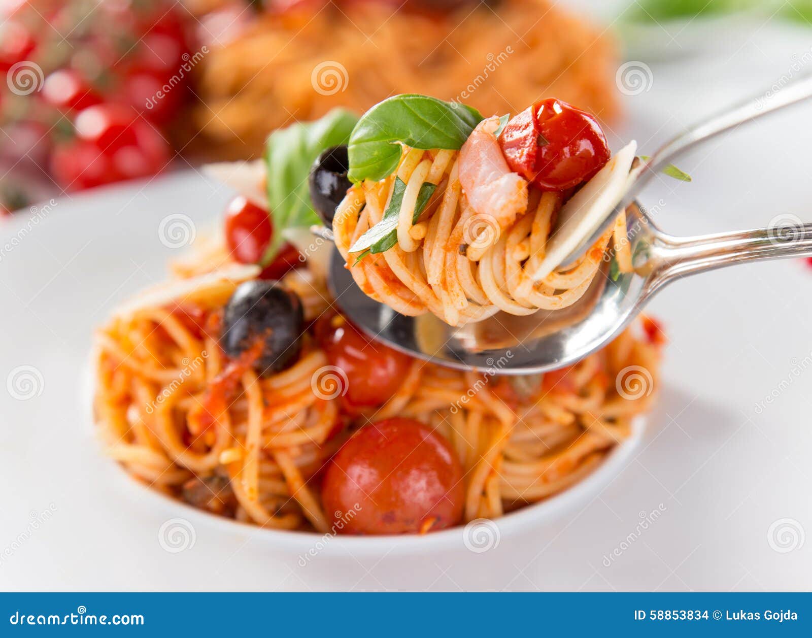 Italian Pasta with Tomato and Basil Stock Photo - Image of meal ...