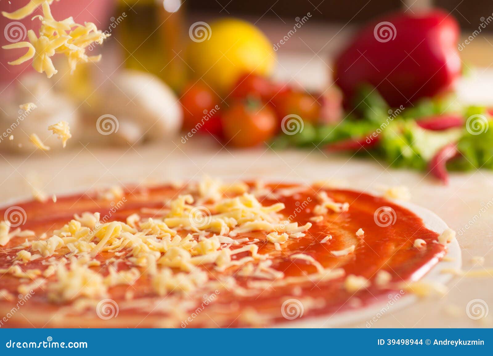 Italian Pizza with Cheese Falling. Stock Photo - Image of chef, thin ...