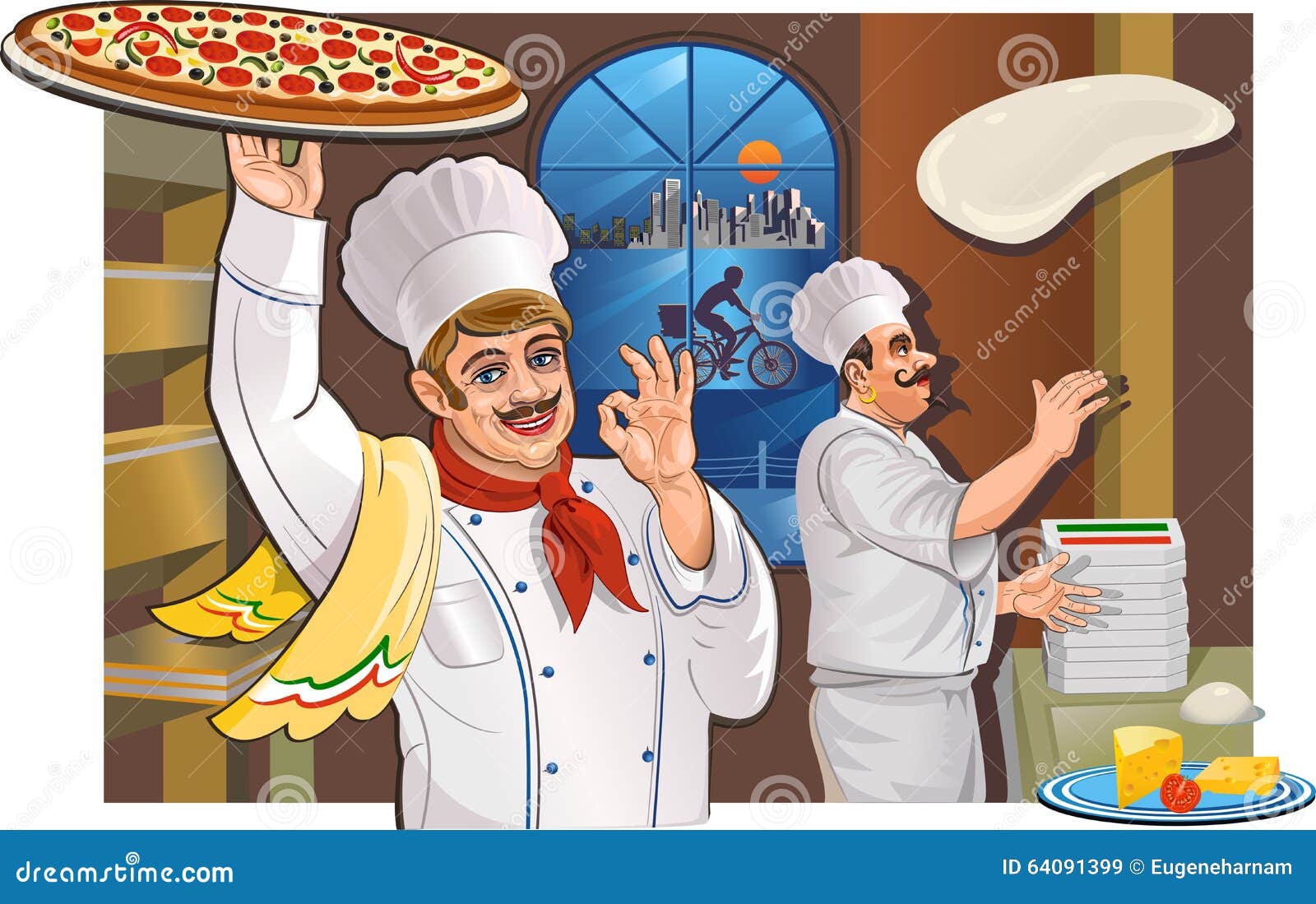Italian pizza and the City stock illustration. Illustration of drawing ...