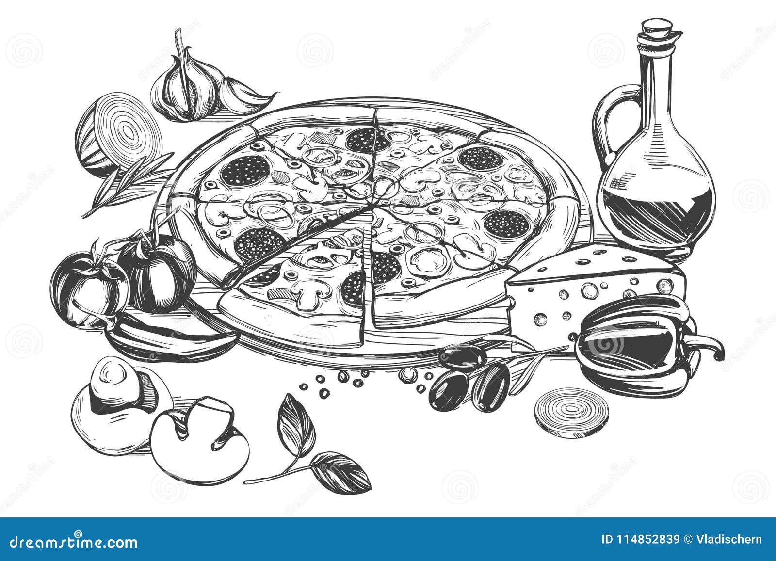 Italian Pizza , Collection of Pizza with Ingredients, Logo, Hand Drawn ... Italian Pizza , Collection of Pizza with Ingredients, Logo, Hand Drawn ...