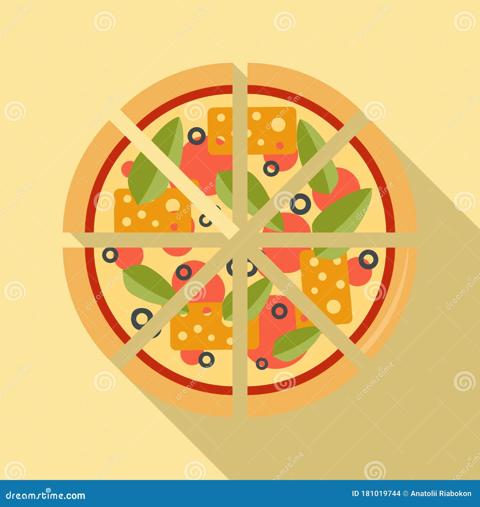 Italian Pizza Icon, Flat Style Stock Vector - Illustration of olive ...