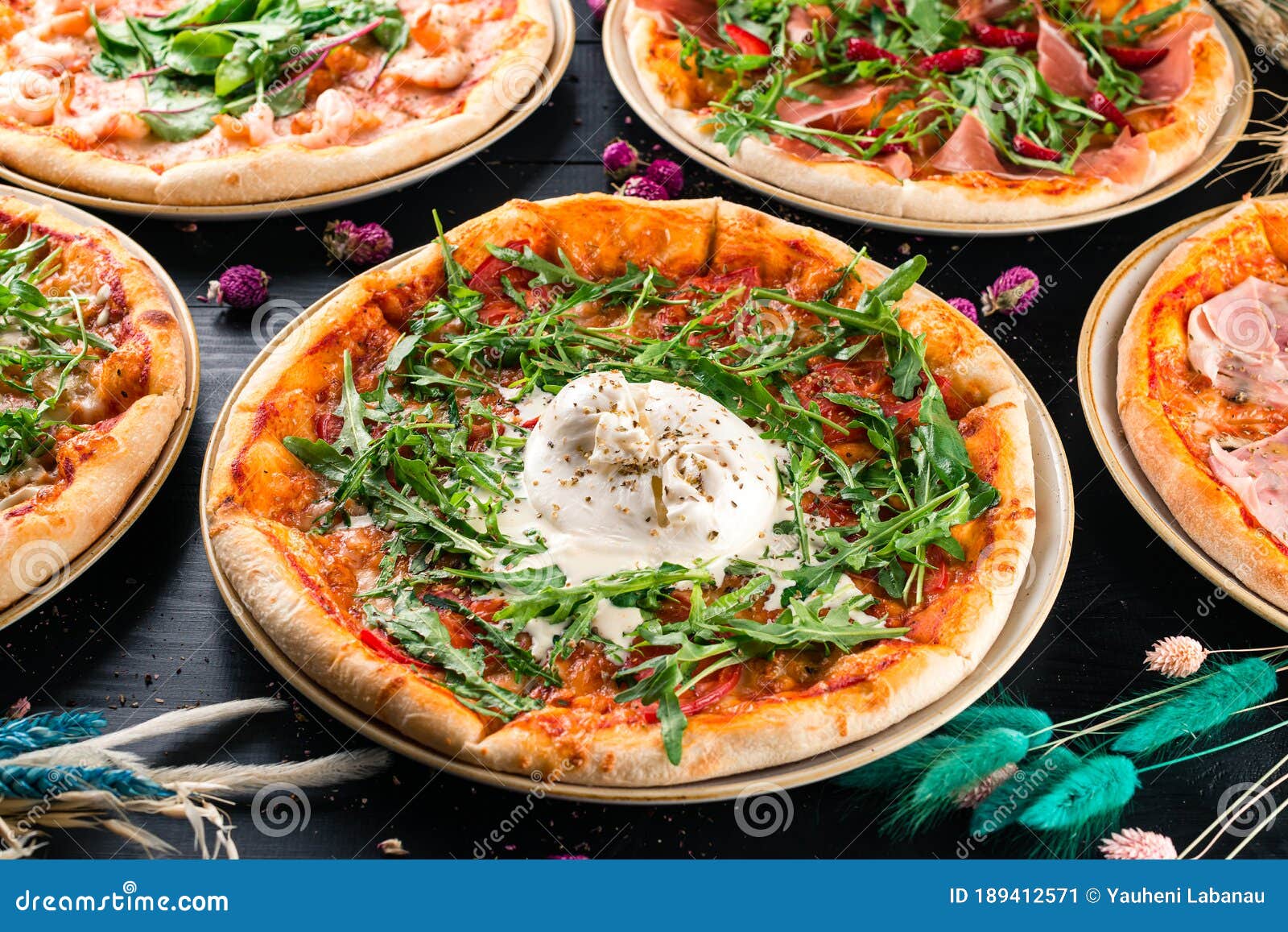 Italian Pizza with Mozzarella and Fresh Arugula Stock Image - Image of ...
