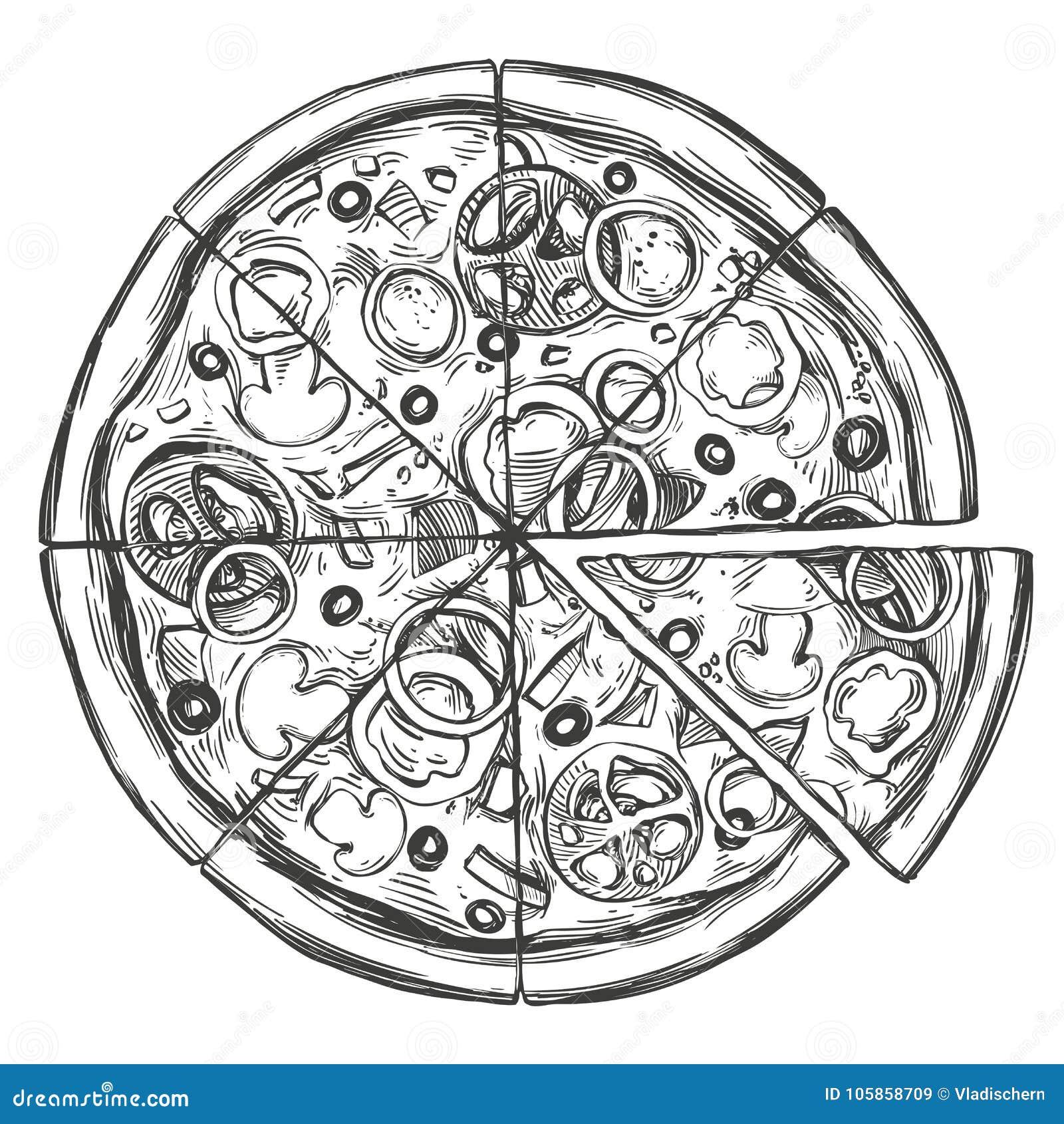 Italian Pizza, Pizza Design Template Hand Drawn Vector Illustration ... Italian Pizza, Pizza Design Template Hand Drawn Vector Illustration ...