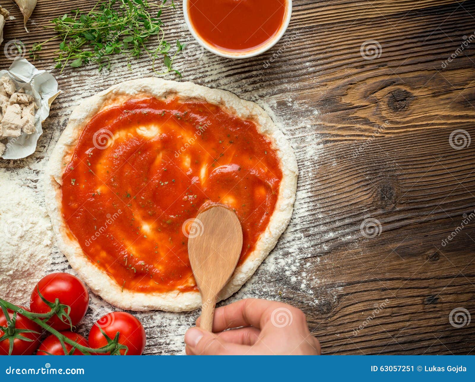 Italian pizza preparation. stock image. Image of dough - 63057251