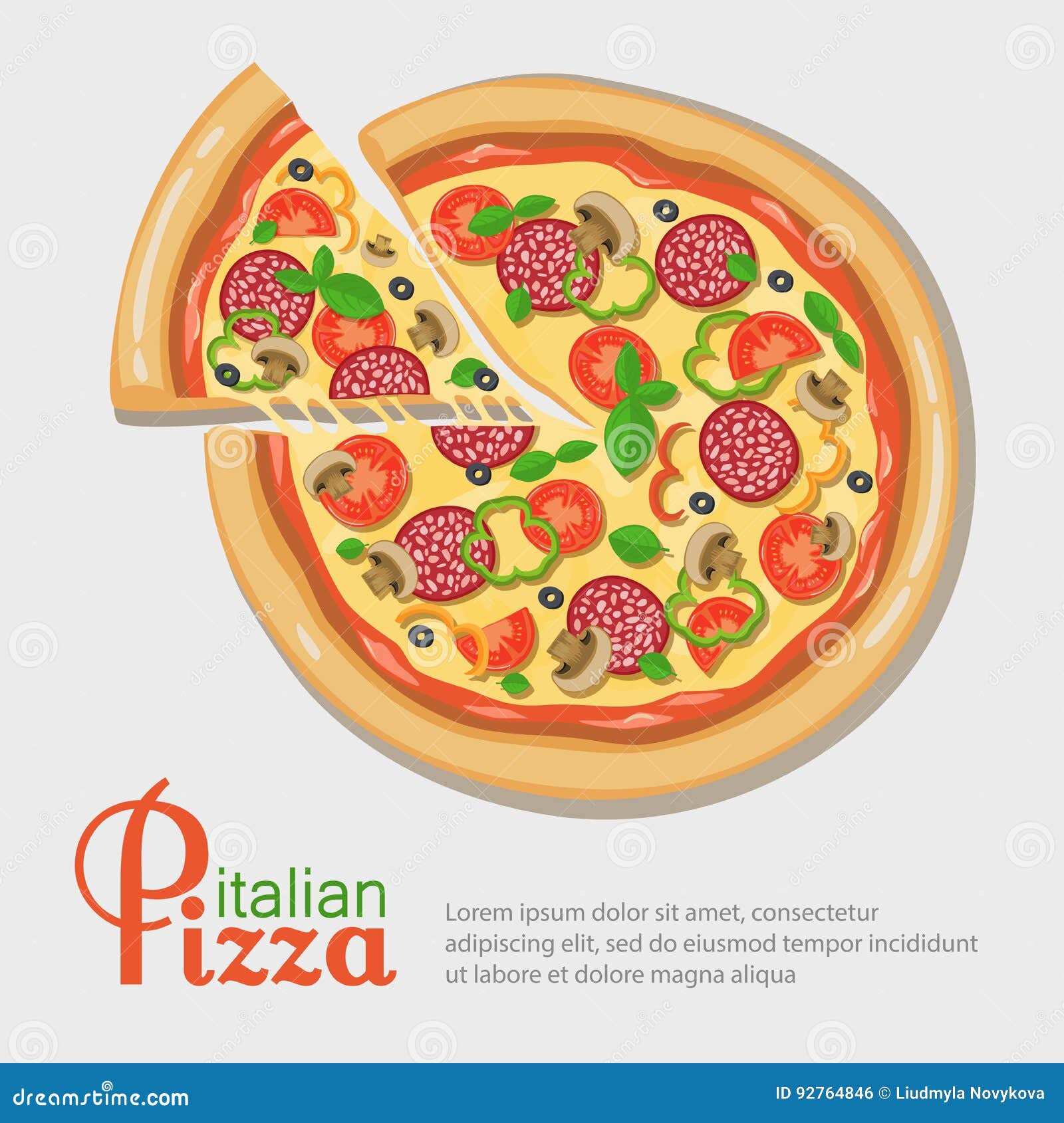 Italian Pizza Recipe with Elements Stock Vector - Illustration of ...