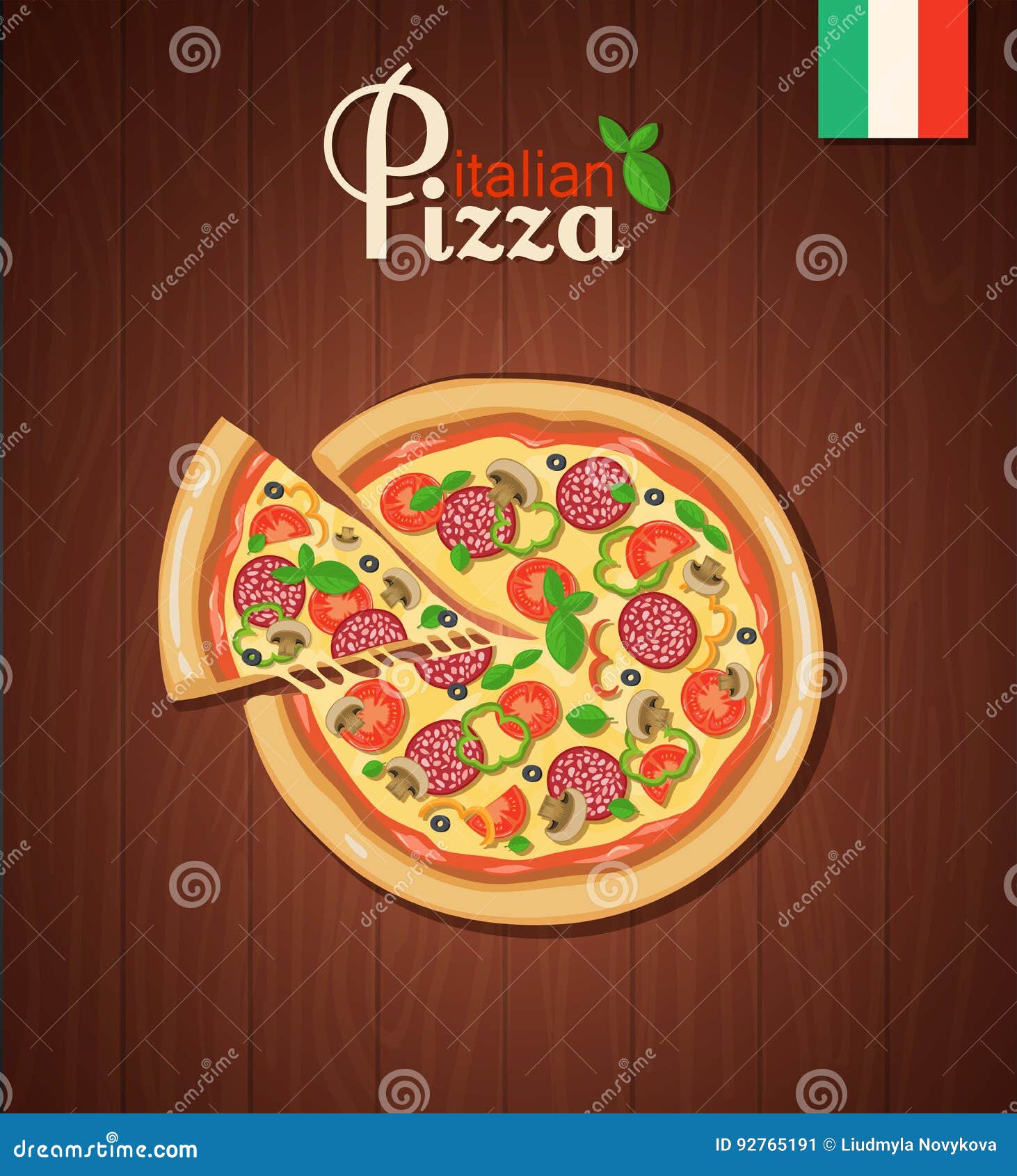 Italian Pizza Recipe with Elements Stock Vector - Illustration of ...