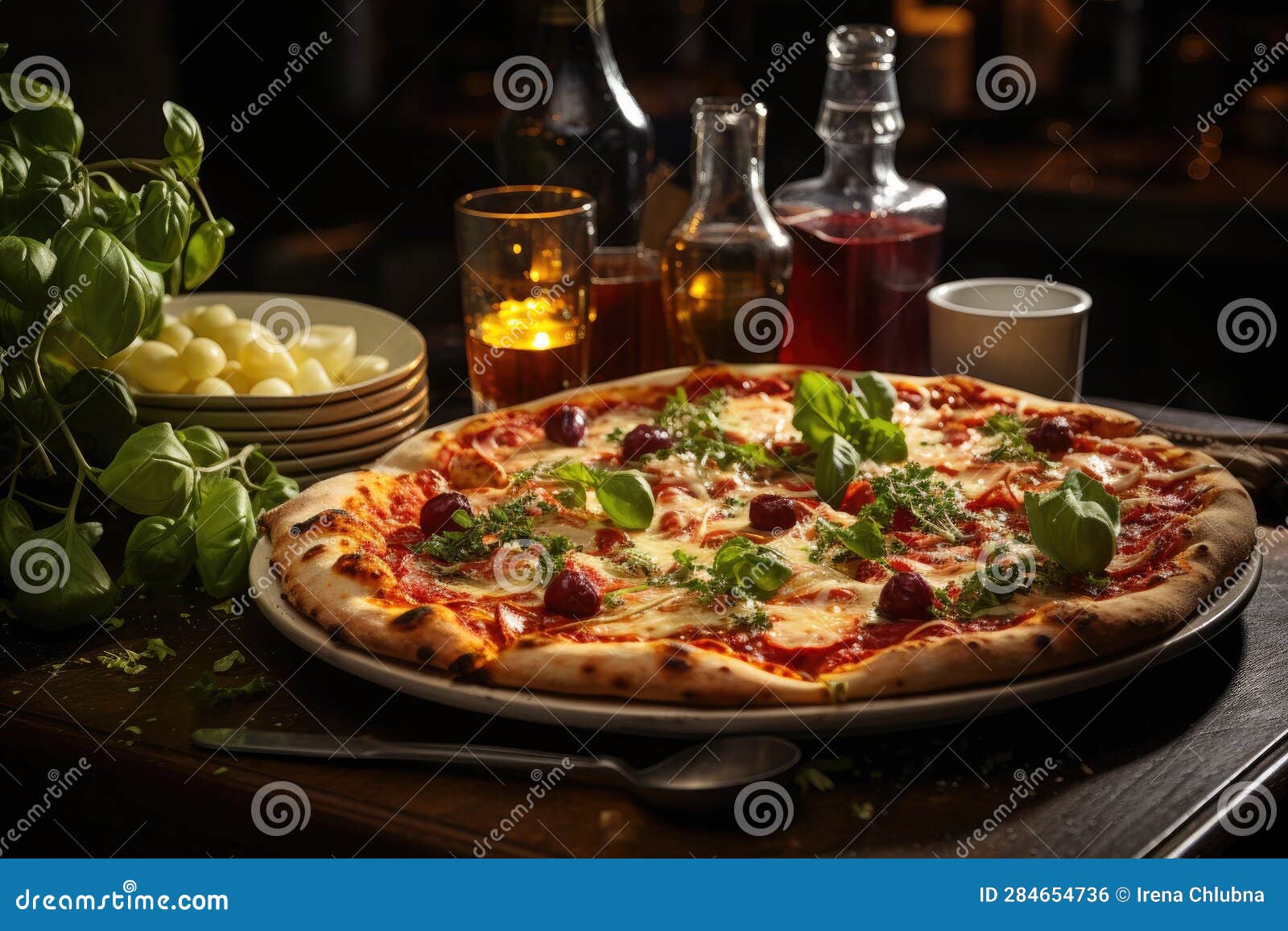 Italian Pizza in Italian Restaurant. Generative AI Stock Illustration ...