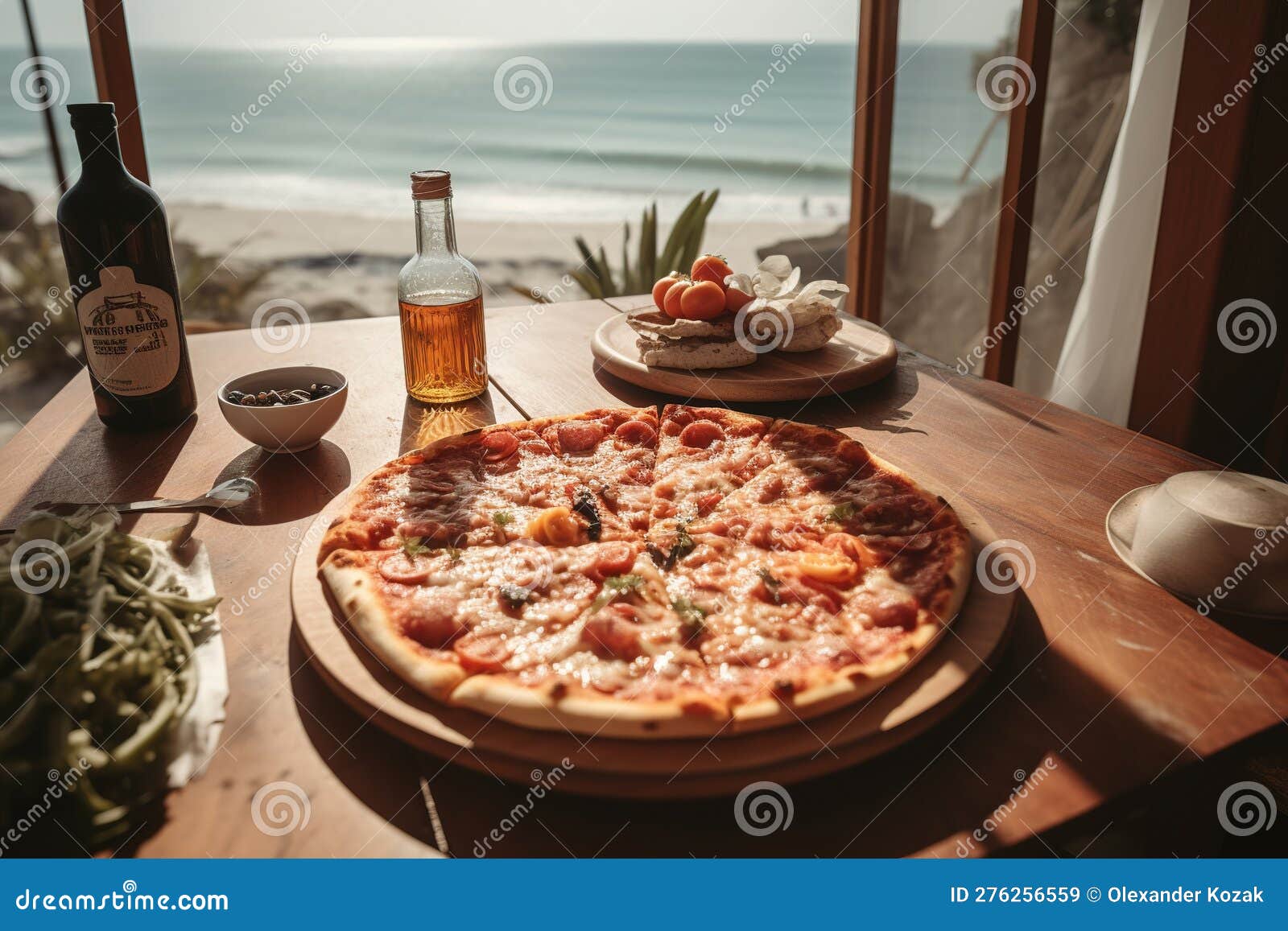 Italian Pizza with an Italian Seaside Background. Generative AI Stock ...