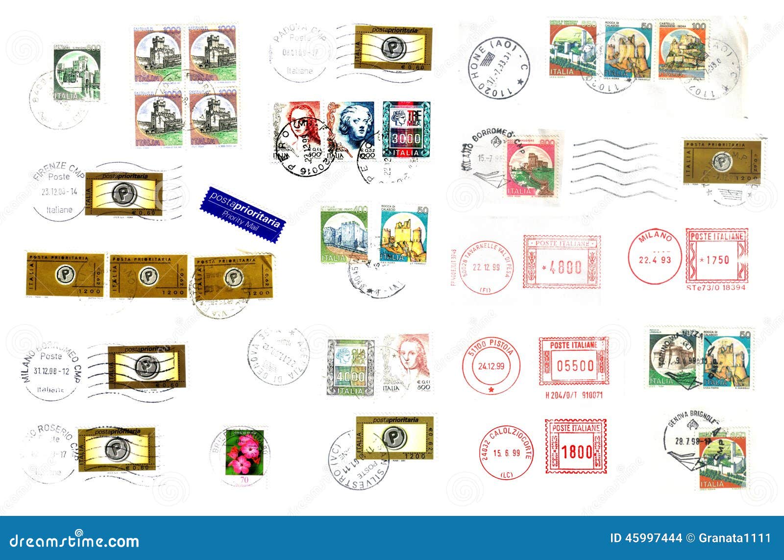 Italian Post Stamp and Labels Editorial Stock Image - Image of priority ...