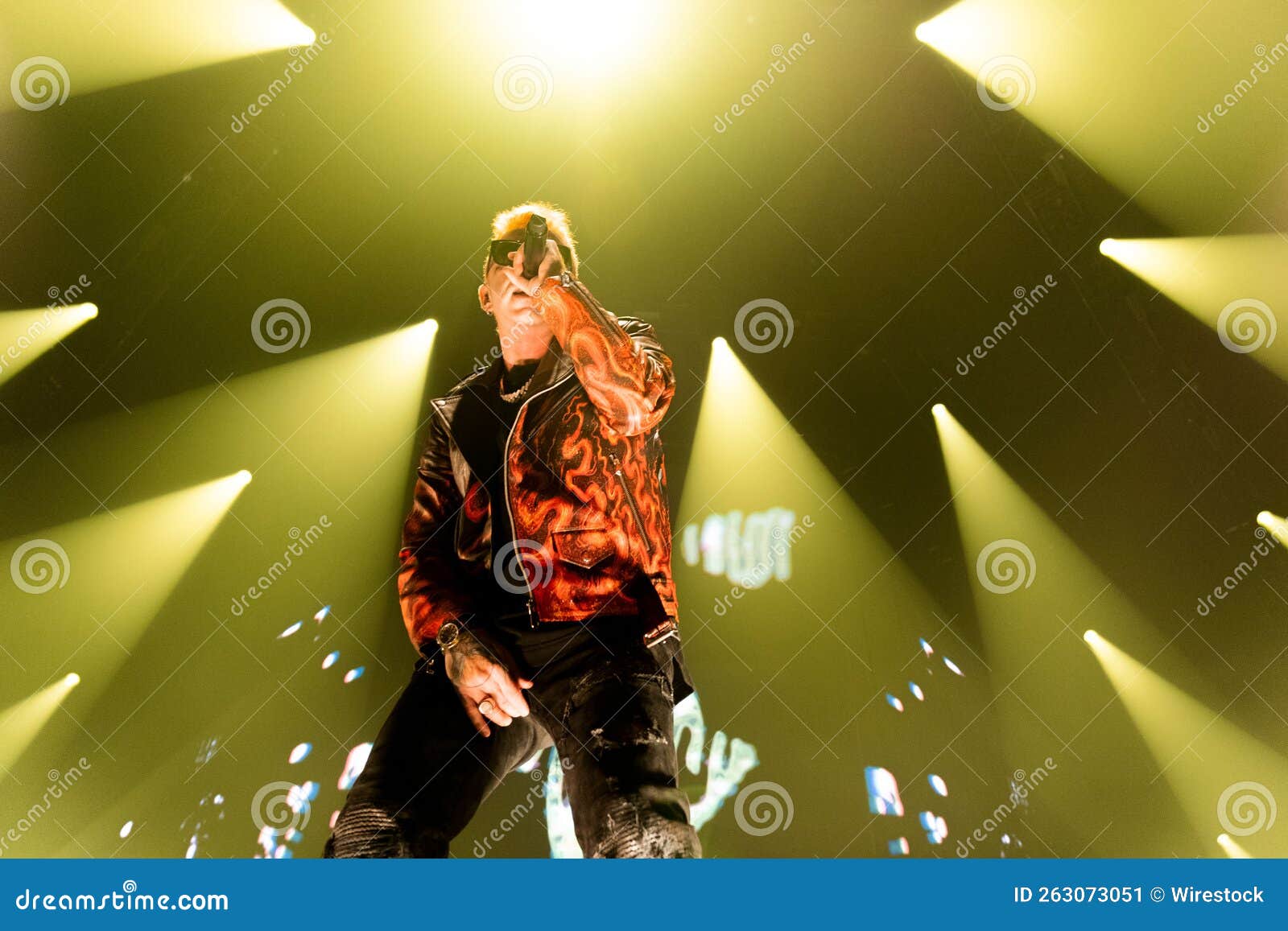 Italian Rapper Salmo Performing on Stage at Unipol Arena in Bologna ... Italian Rapper Salmo Performing on Stage at Unipol Arena in Bologna ...