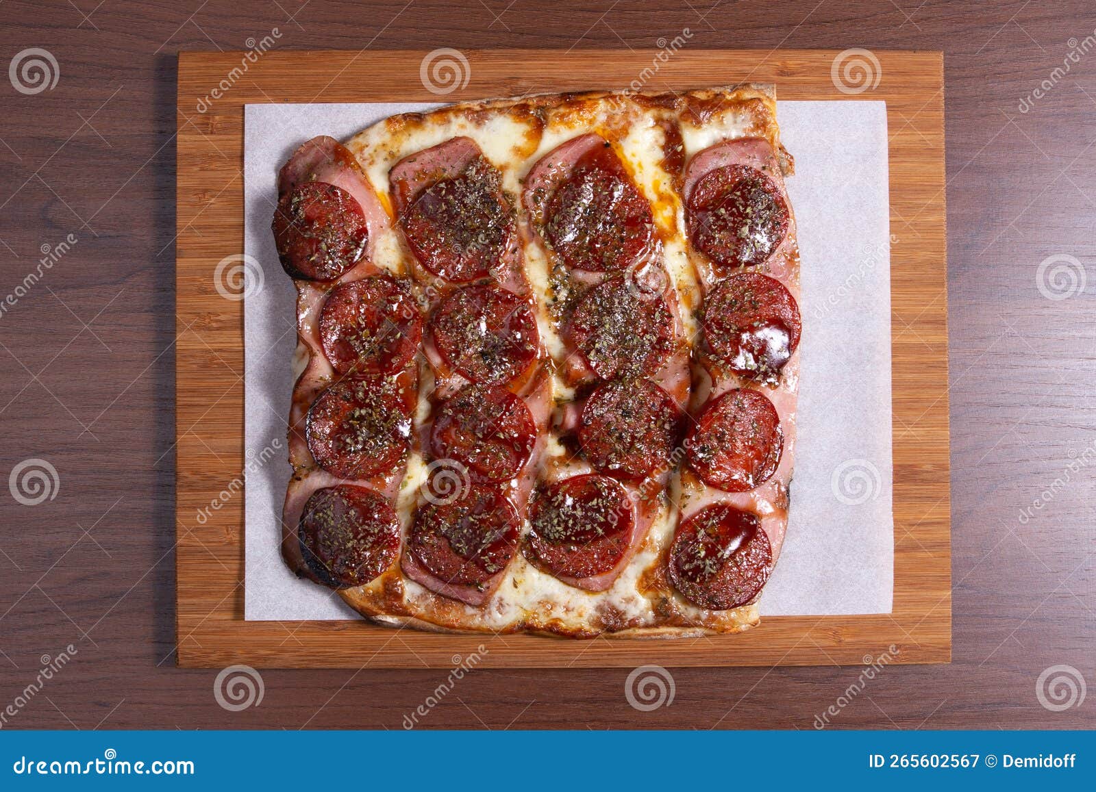 Italian Rectangular Pepperoni Pizza Stock Image - Image of meat, white ...