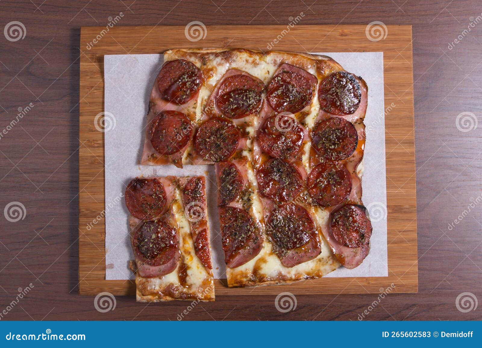 Italian Rectangular Pepperoni Pizza Stock Image - Image of cheese ...