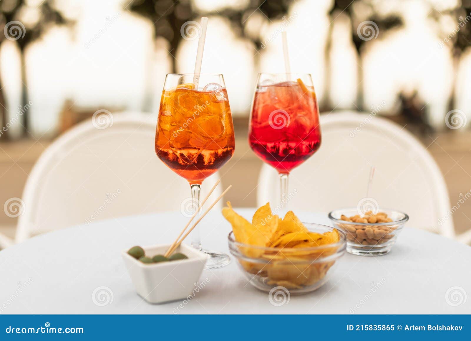 Italian Refreshing Cocktails with Snacks on the Table on a Summer ...