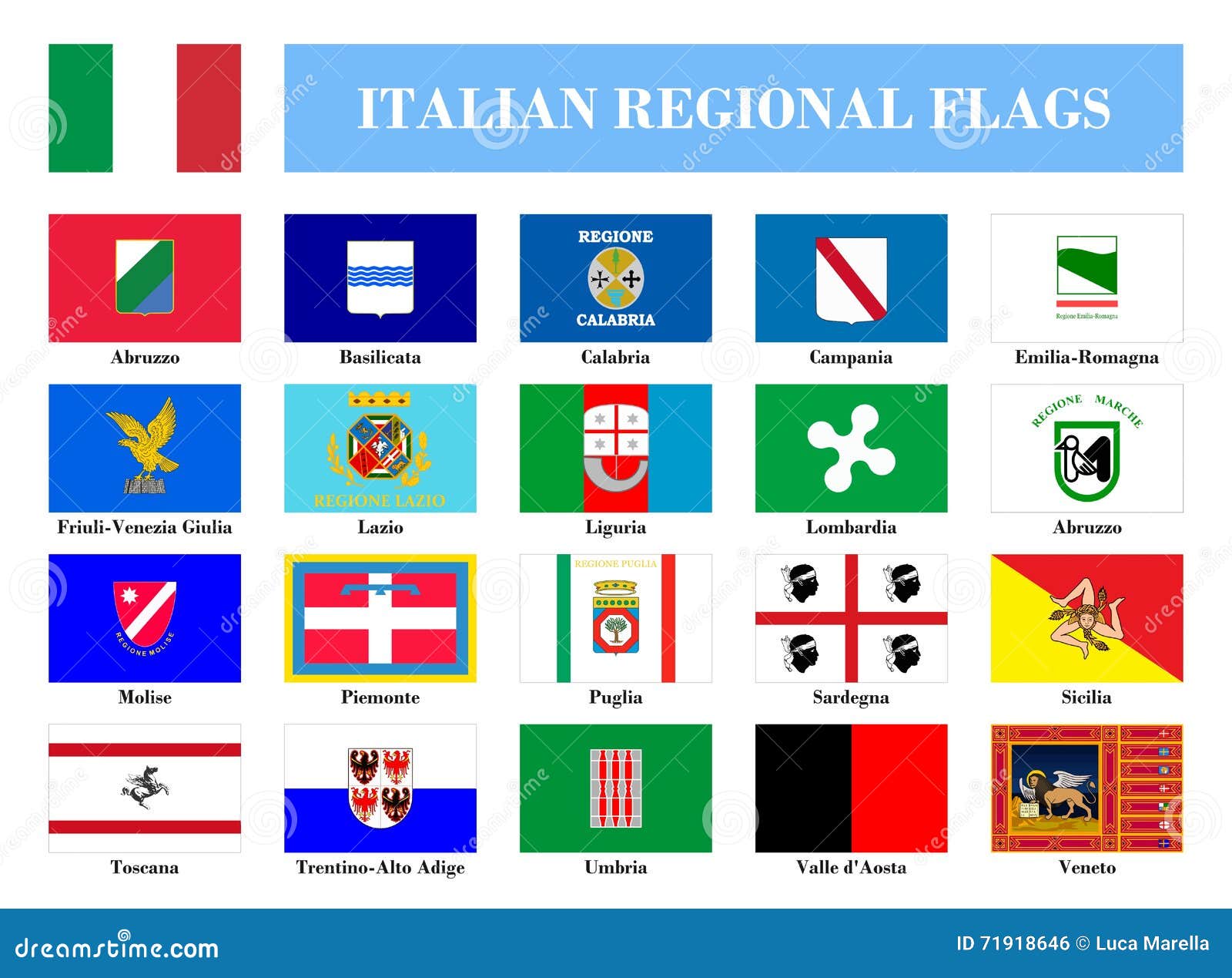 Italian regional flags stock vector. Illustration of district - 71918646