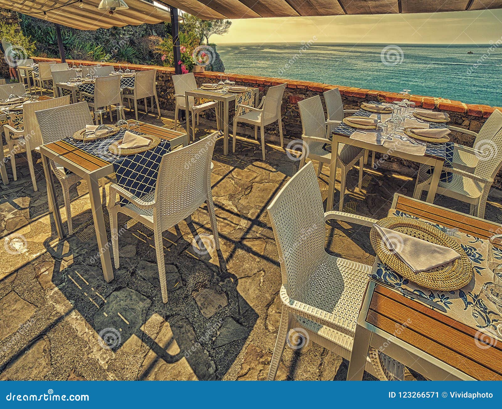 Italian Restaurant Overlooking the Sea Stock Image - Image of chairs ...