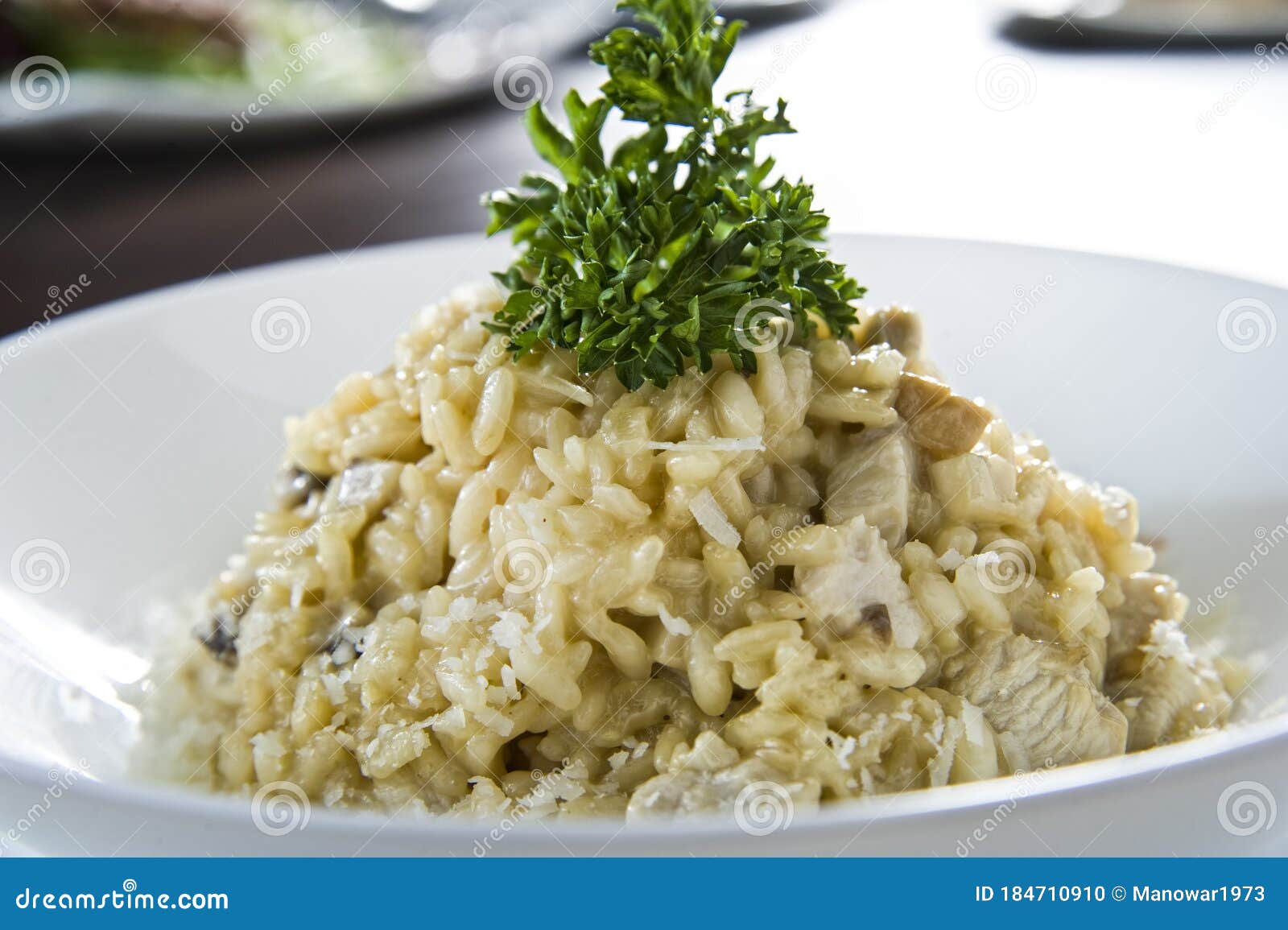 Italian Rice Arborio Risotto with Leek on White Table Stock Photo ...