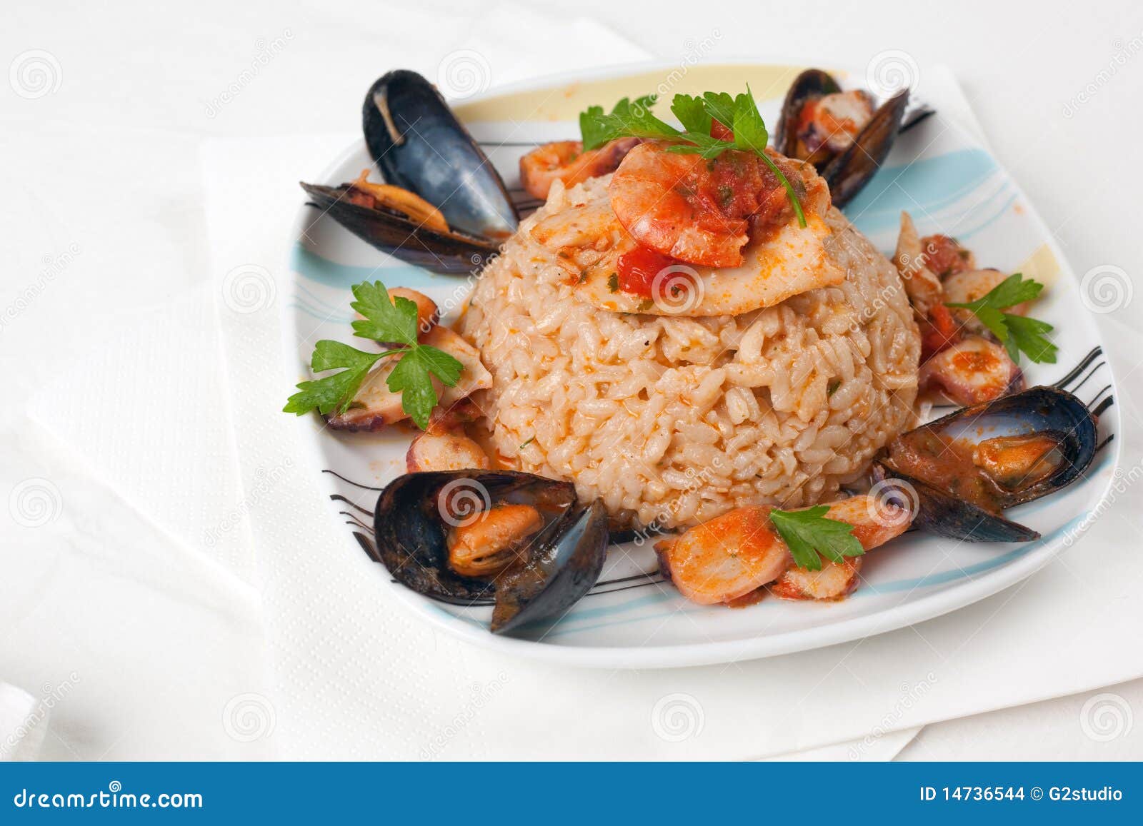 Italian Risotto Alla Pescatora Stock Photo - Image of prawn, tomato ...