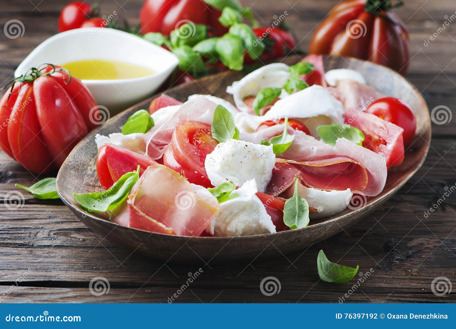 Italian Salad Caprese with Prosciutto Stock Photo - Image of parma ...