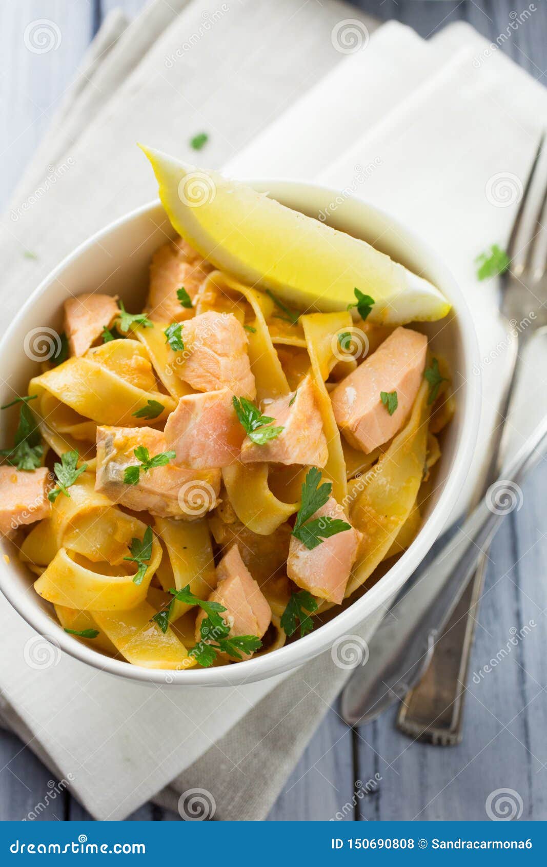 Italian Salmon and Lemon Pasta Stock Photo - Image of fish, dish: 150690808