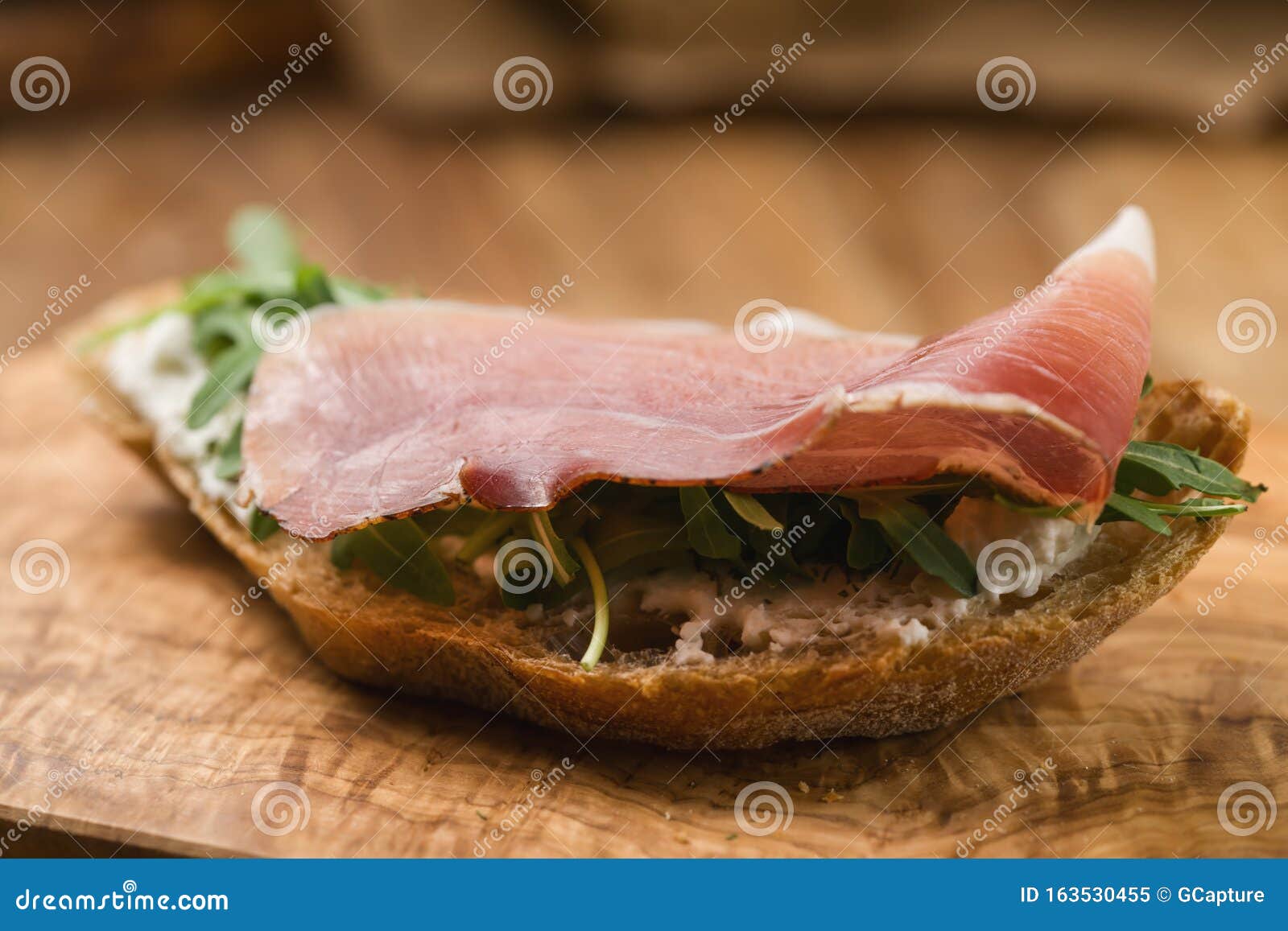 Italian Sandwich with Speck and Arugula Stock Image - Image of bright ...