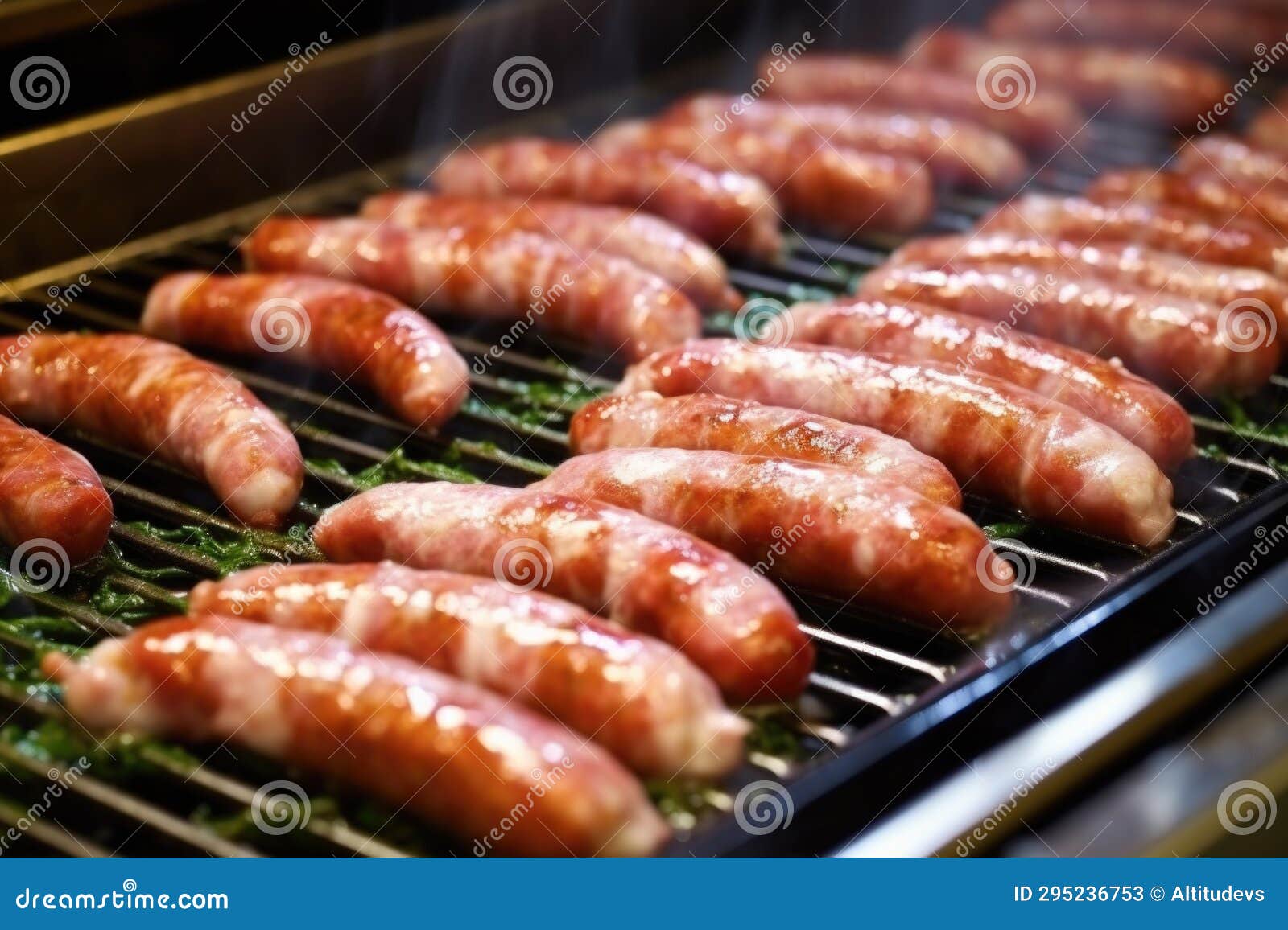 Italian Sausages Browning on a Professional Kitchen Griddle Stock Image ...