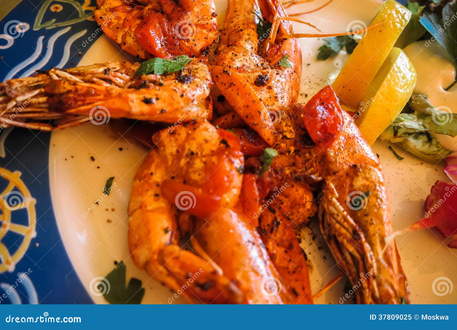Italian Scampi Alla Griglia on Plate Stock Image - Image of restaurant ...