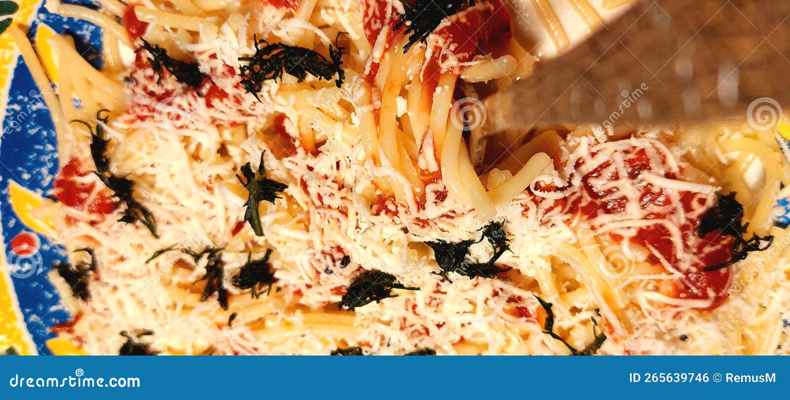 Italian Spaghetti with Goat Cheese and Parsley. Stock Photo - Image of ...