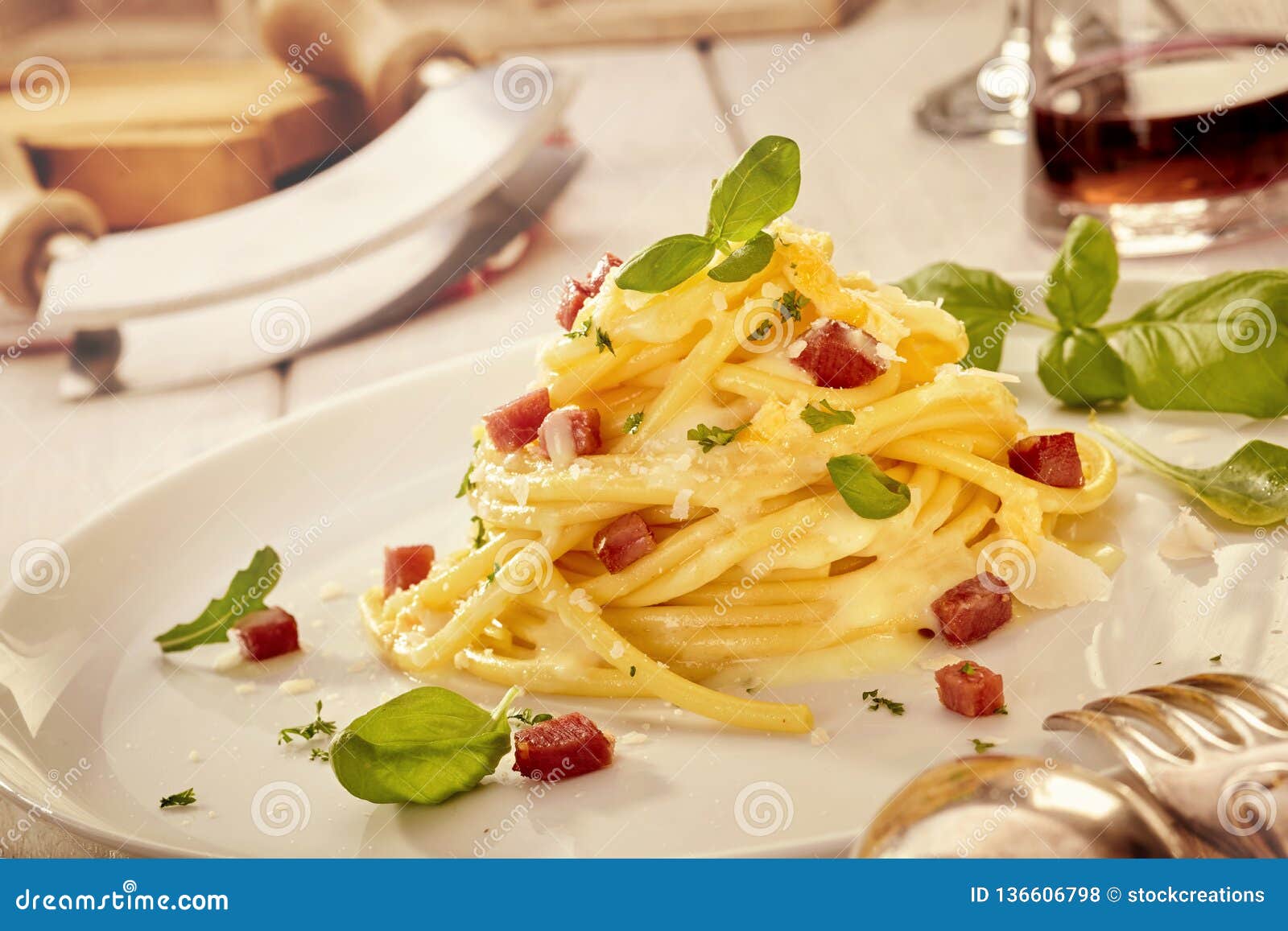 Italian Spaghetti Gourmet Presentation Stock Photo - Image of plated ...