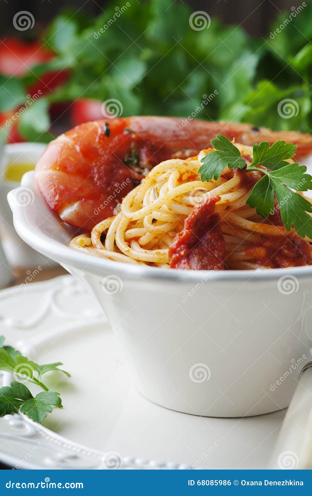 Italian Spaghetti with Prawns and Parsley Stock Photo - Image of ...