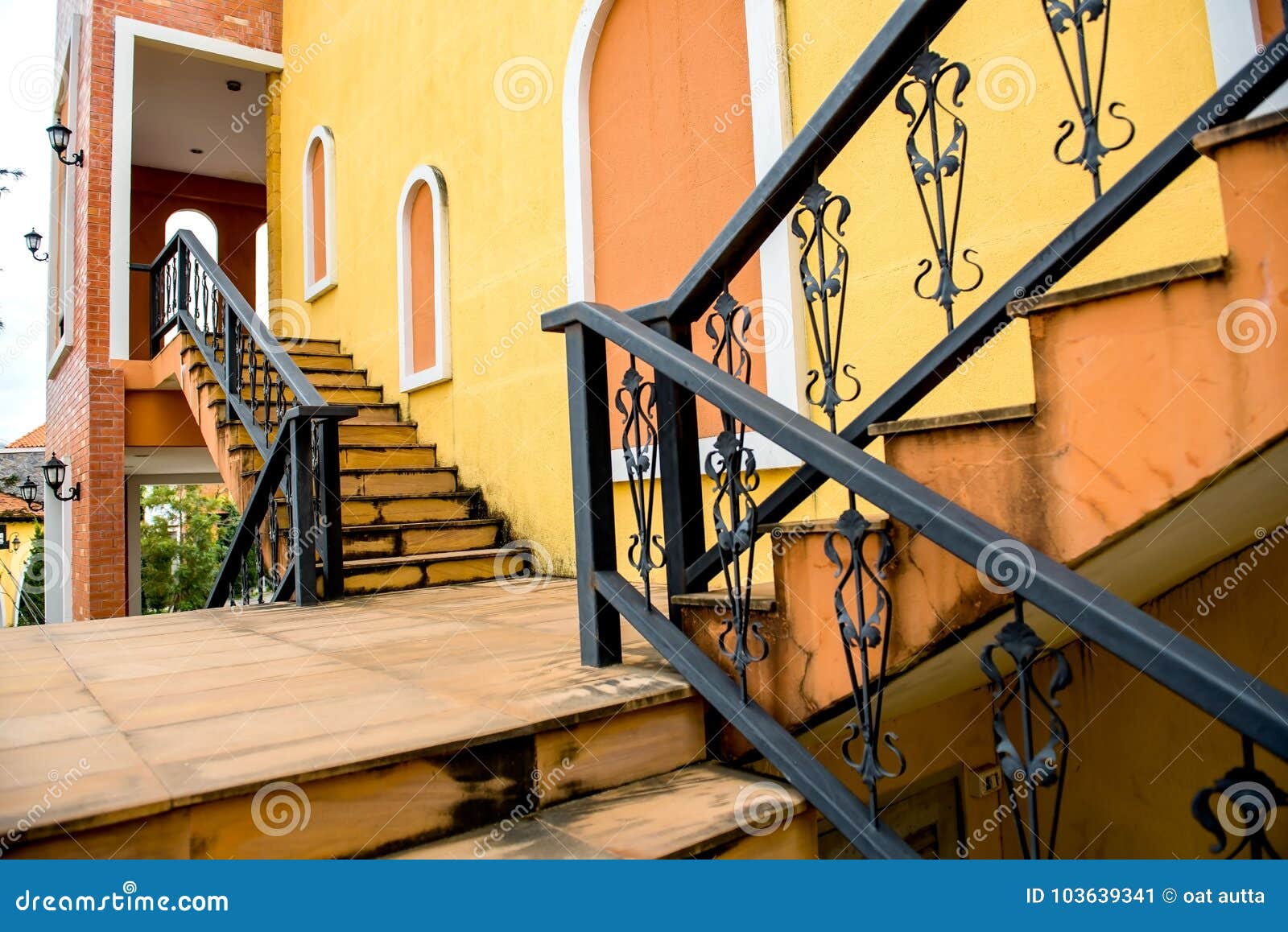 Italian Style Orange Building and Staircase Stock Image - Image of ...