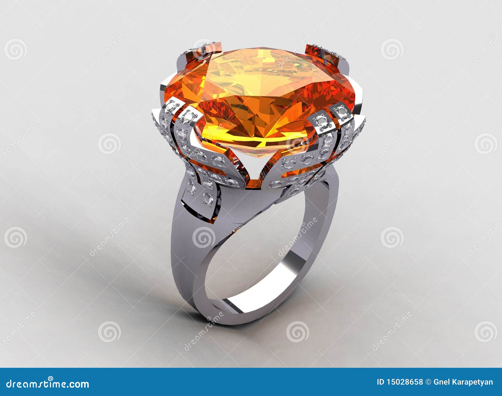 Italian Style White Gold Orange Sapphire Ring Stock Illustration ...
