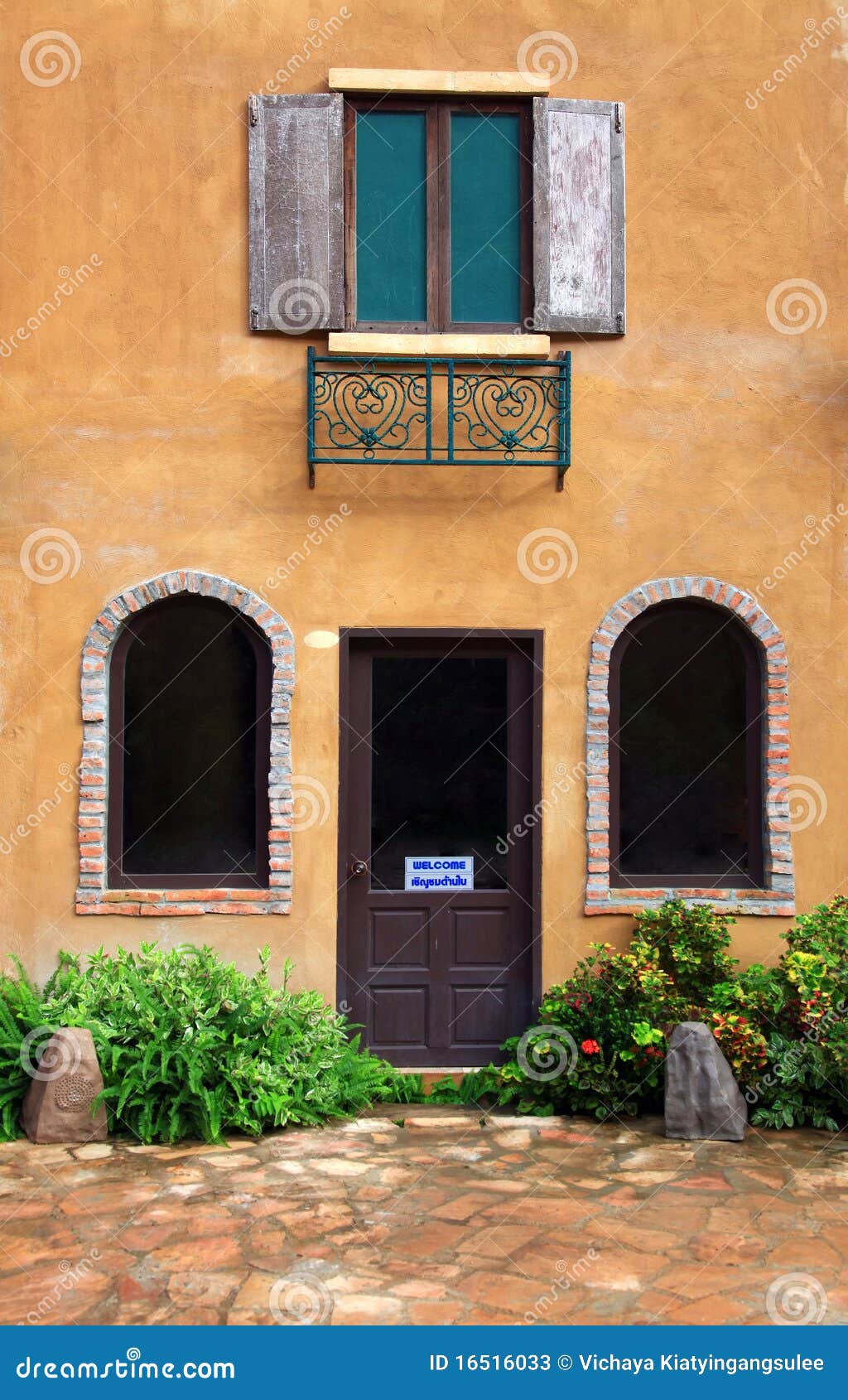 Italian Style Window and Door Stock Image - Image of green, concrete ...