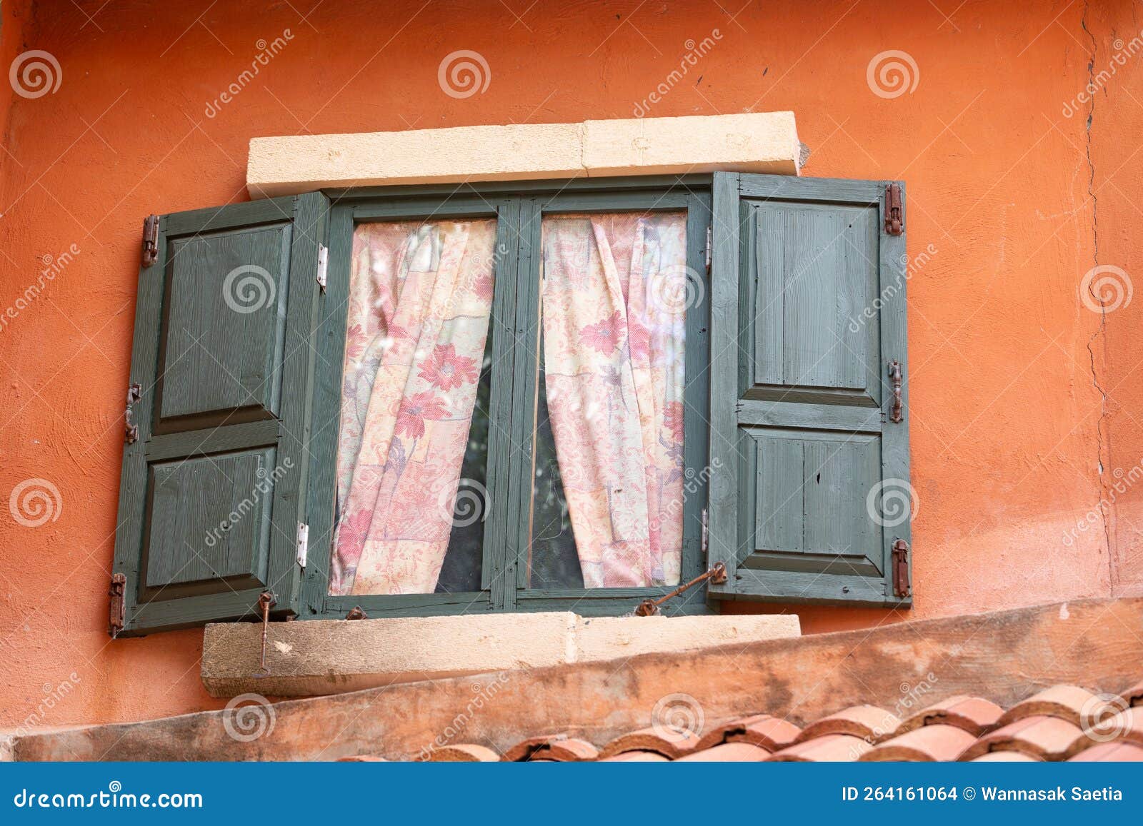 Italian Style Wooden Windows on the Orange Wall Stock Photo - Image of ...