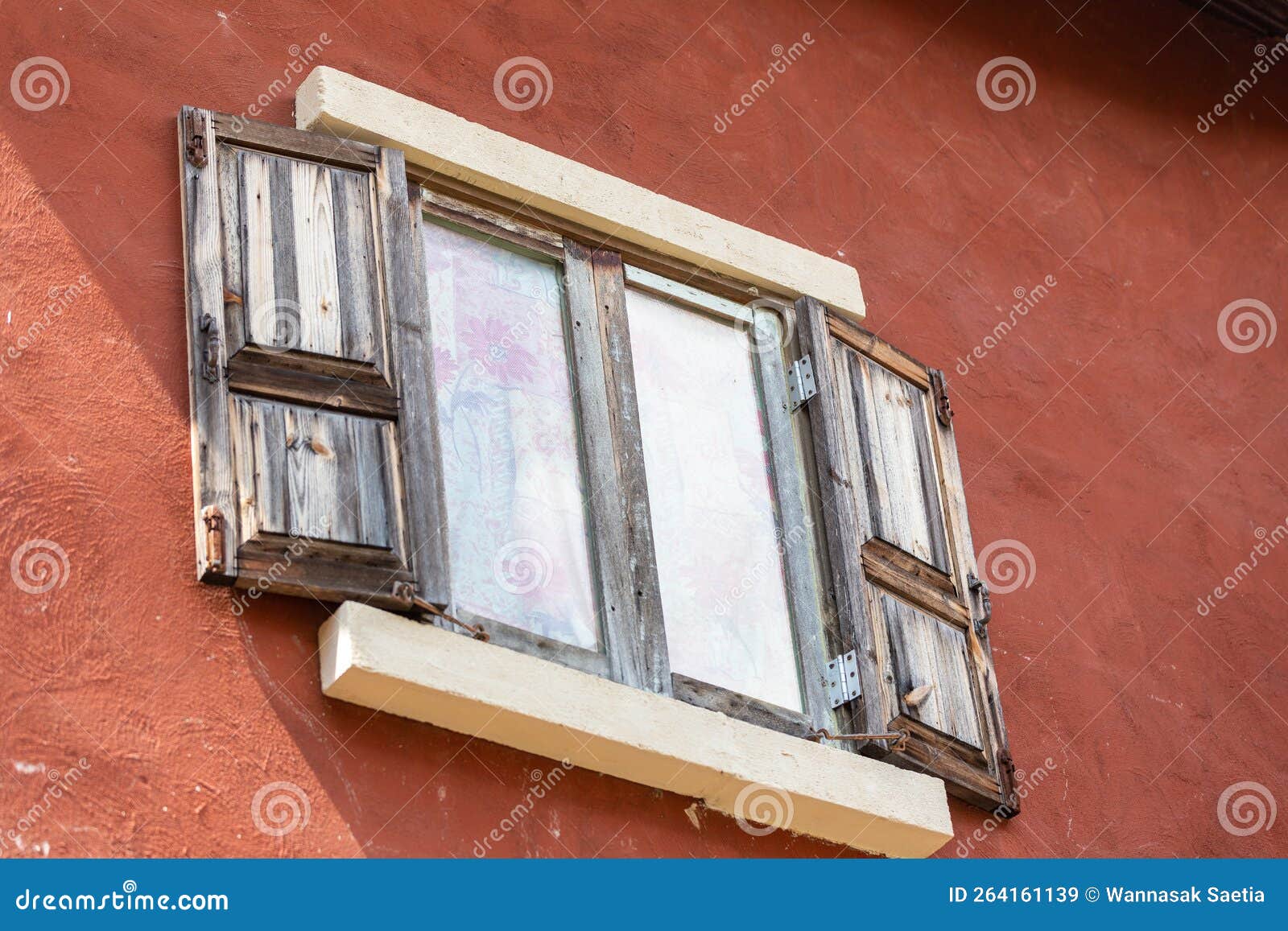 Italian Style Wooden Windows on the Orange Wall Stock Image - Image of ...