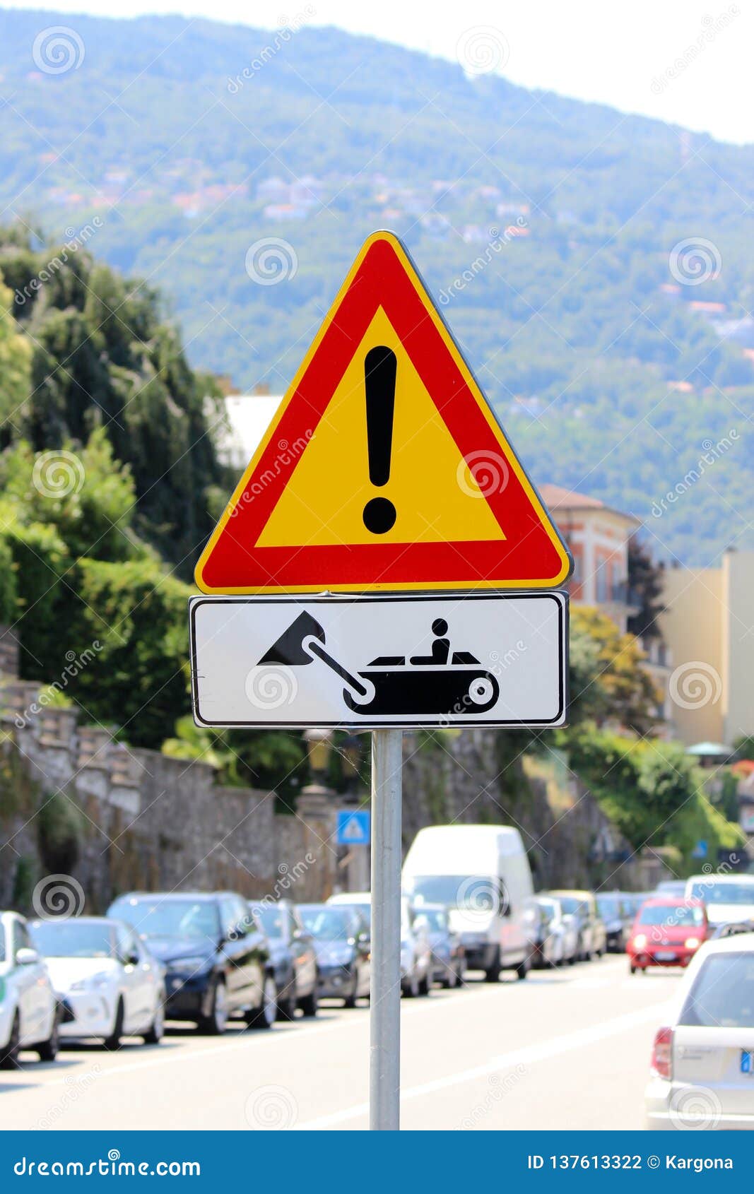 Italian Temporary Warning Sign `Other Danger` with Additional Panel ...