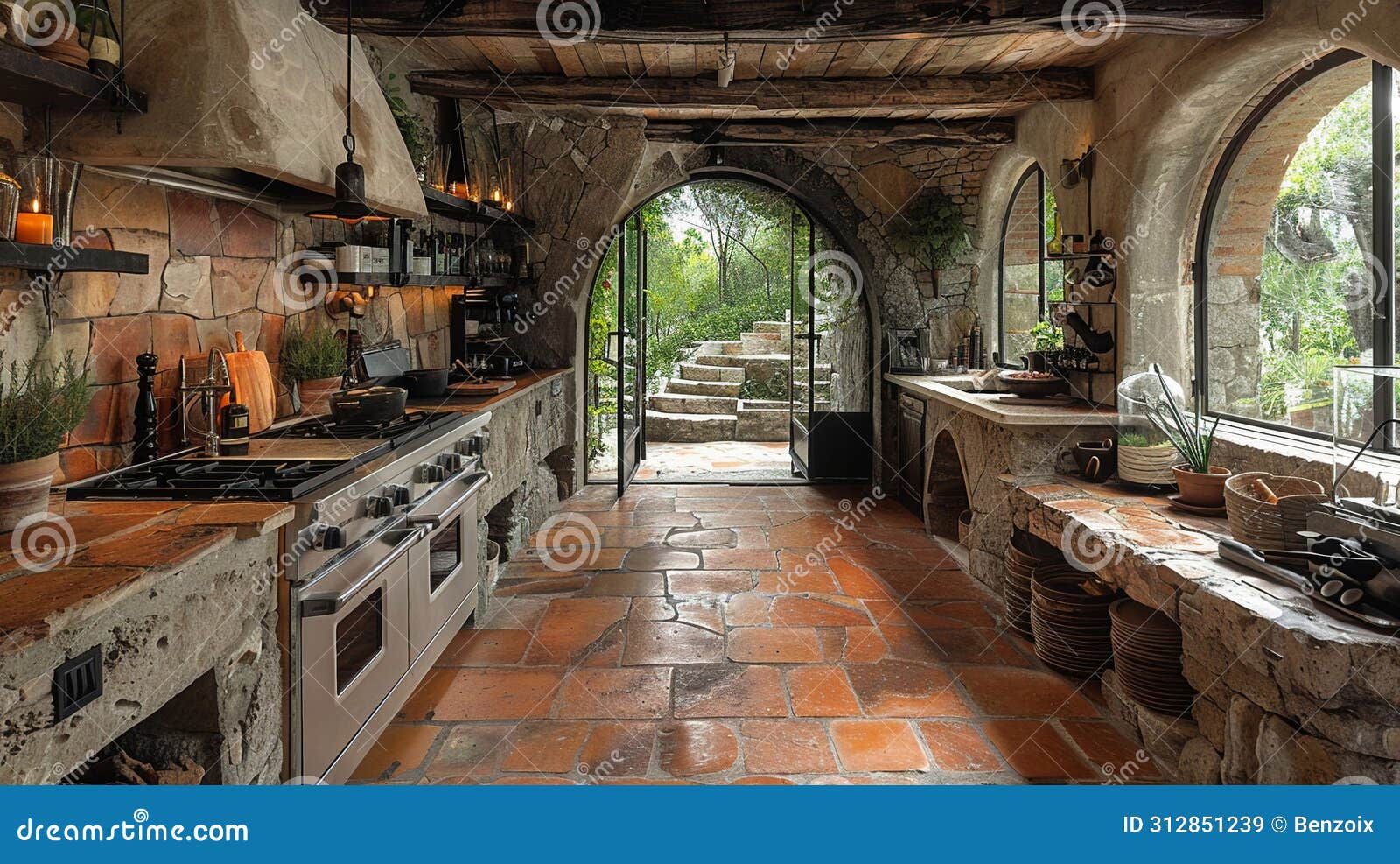 Italian Villa Kitchen with Terracotta Tiles and a Rustic Stone Oven ...
