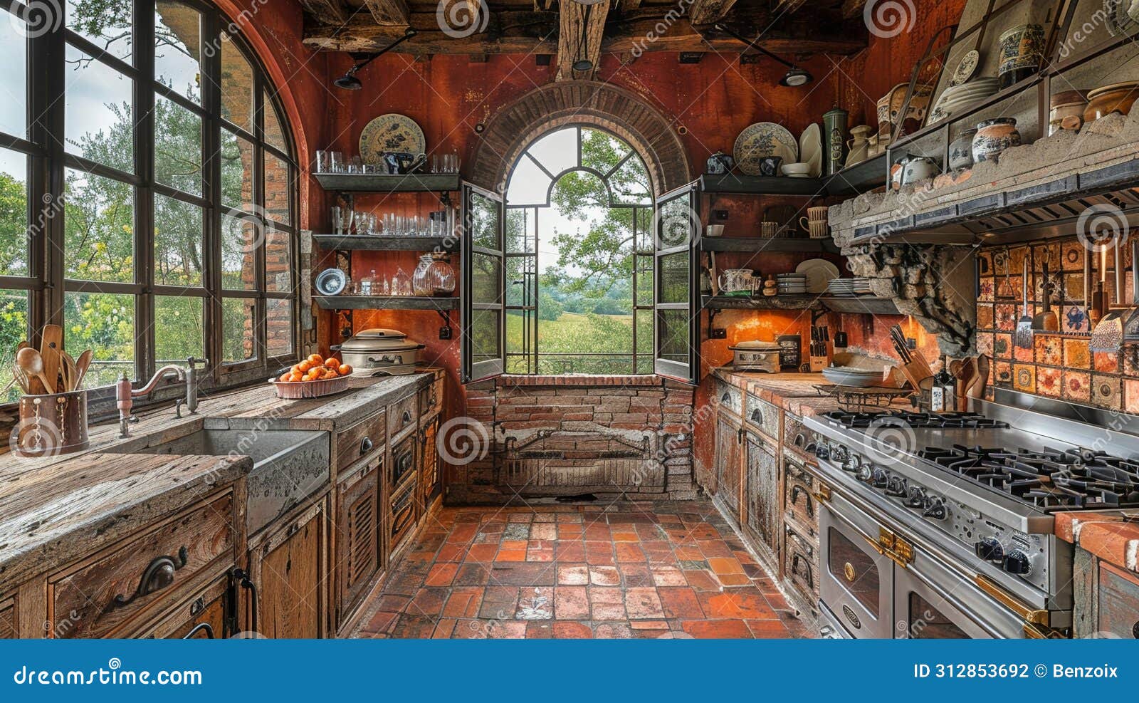 Italian Villa Kitchen with Terracotta Tiles and a Rustic Stone Oven ...