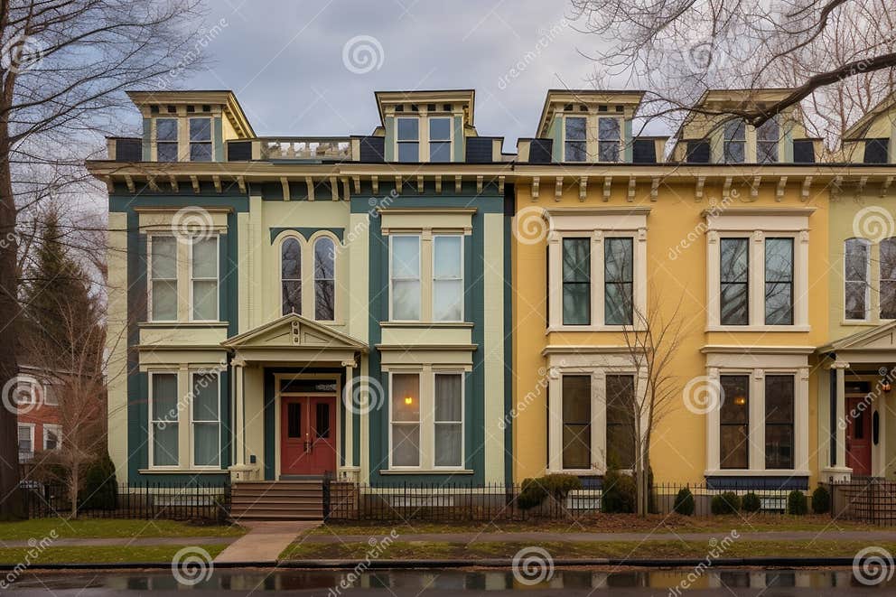 Italianate Architecture with Deep Eaves and Multiple Windows Stock ...