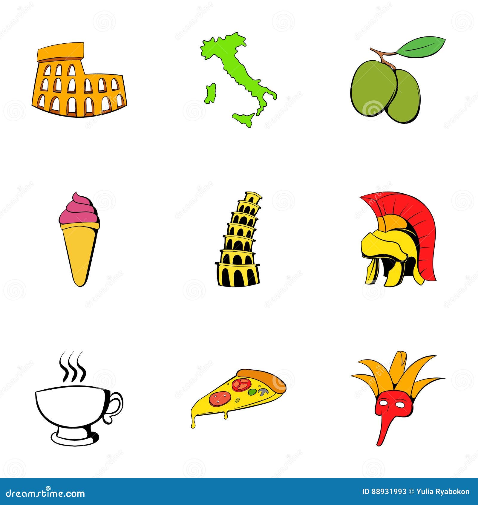 Italians Icons Set, Cartoon Style Stock Vector - Illustration of pasta ...