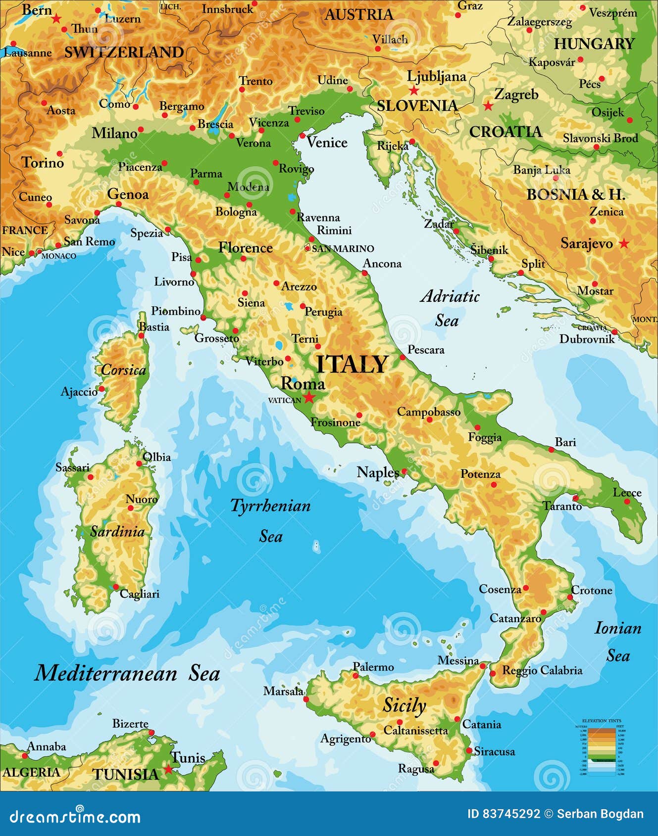 Italien-Reliefkarte vektor abbildung. Illustration von land - 83745292