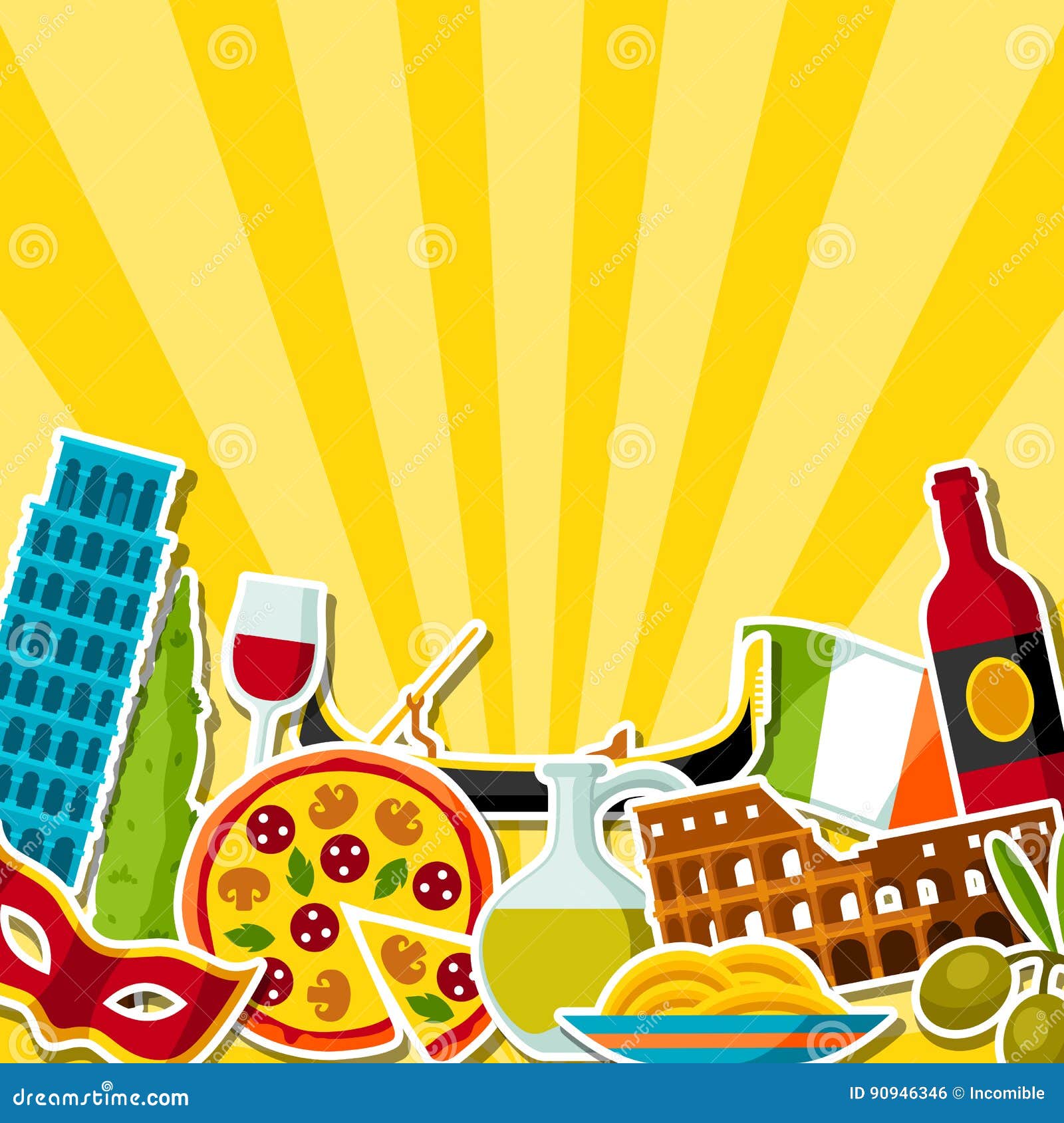 Italy Background Design. Italian Sticker Symbols and Objects Stock ...